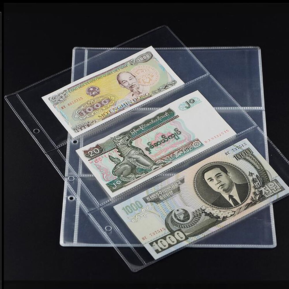 opvise 10Pcs Money Banknote Collecting Holder Sleeves 3-slot Loose Leaf ...
