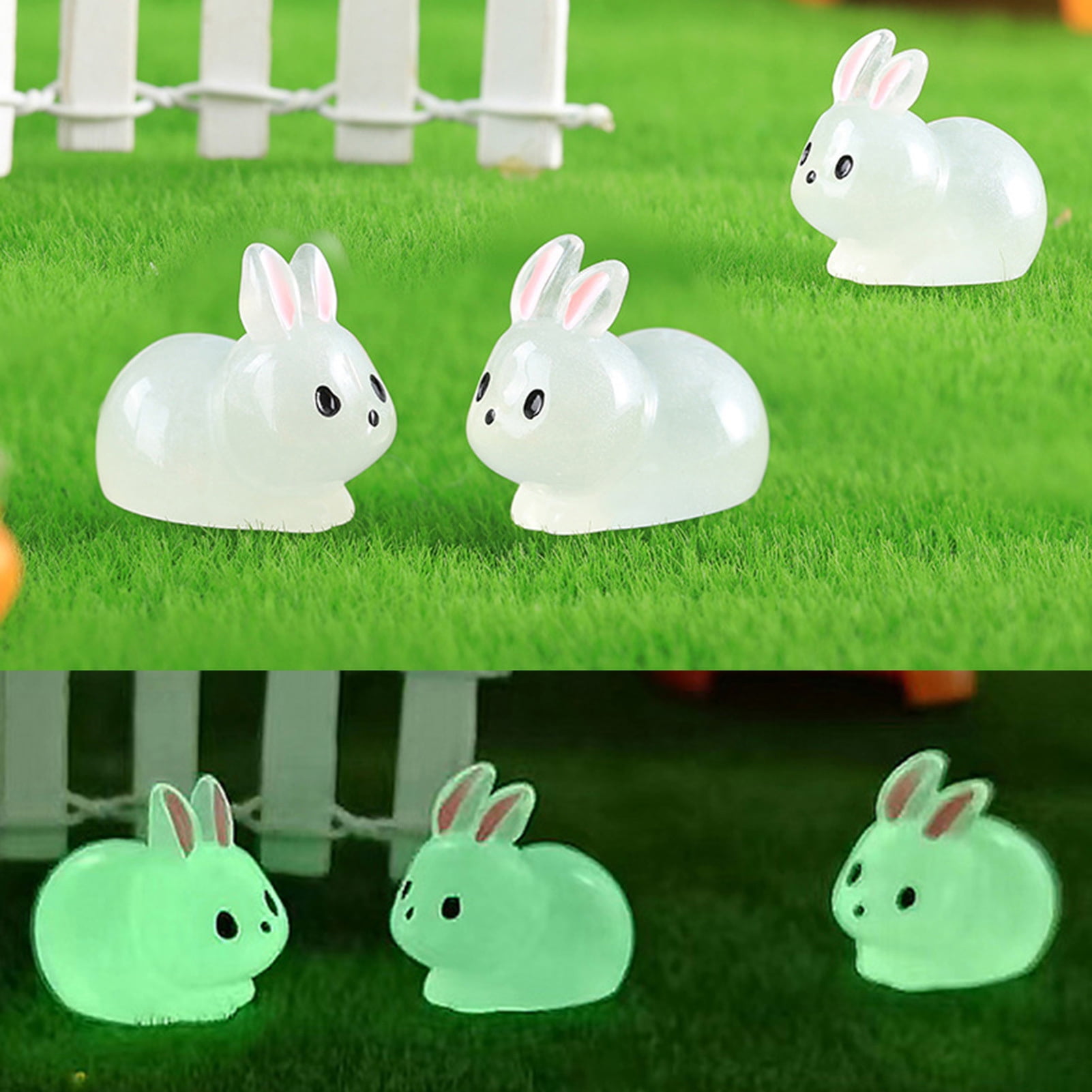 opvise 10Pcs/Set Rabbit Figurine Compact Resin Easter Luminous Bunny ...