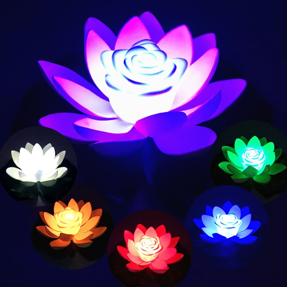 opvise 18/28cm Fake Lotus Flower LED Swimming Pool Garden Pond Floating ...