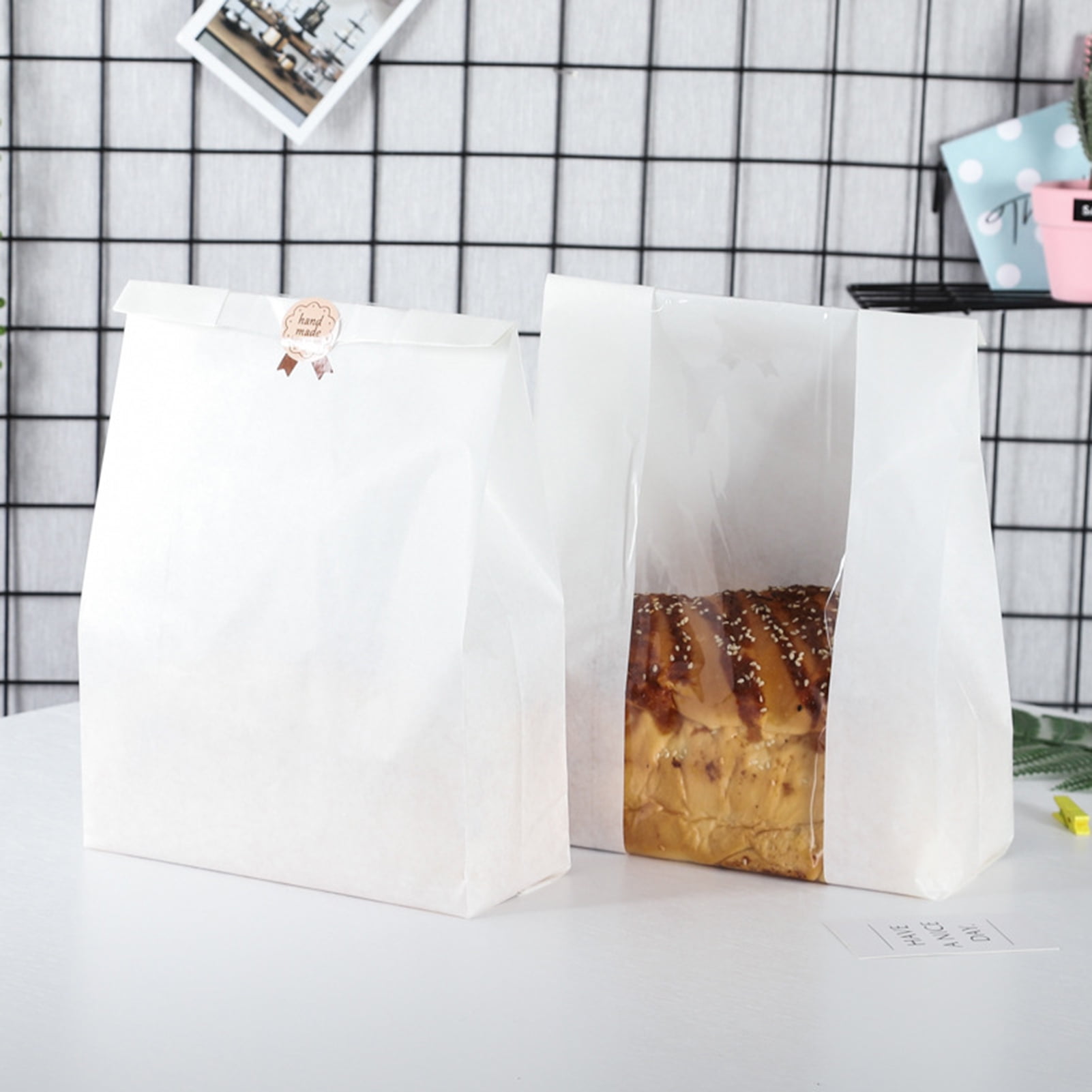 opvise 50Pcs Toast Bag Food-Grade Kraft Paper Bread Bags with Clear ...