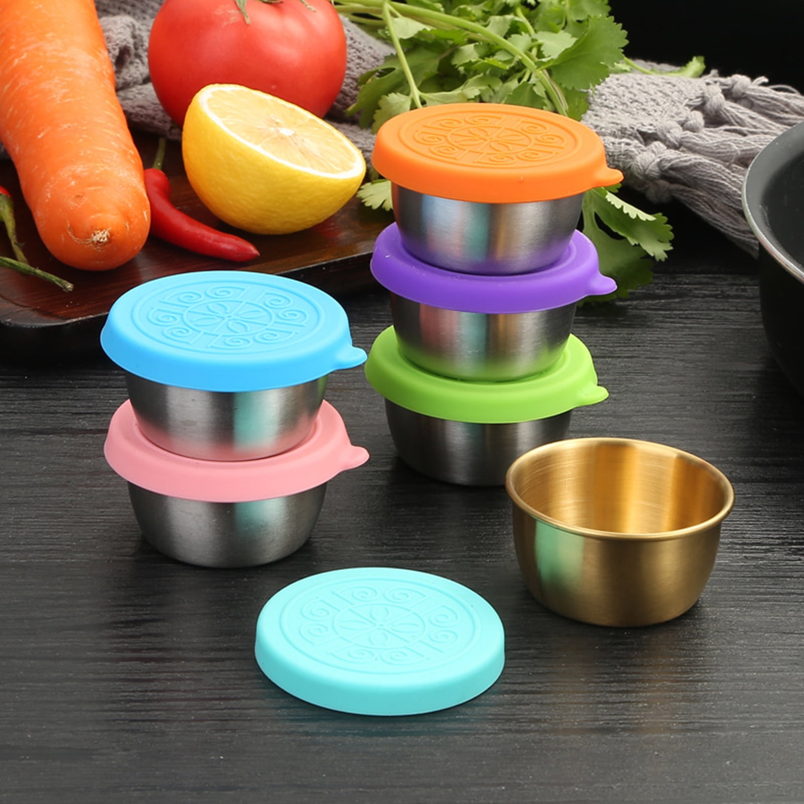 Opvise 6pcs Salad Dressing Containers Sauce Cups Food Grade Bpa Free Reusable Leak Proof Small