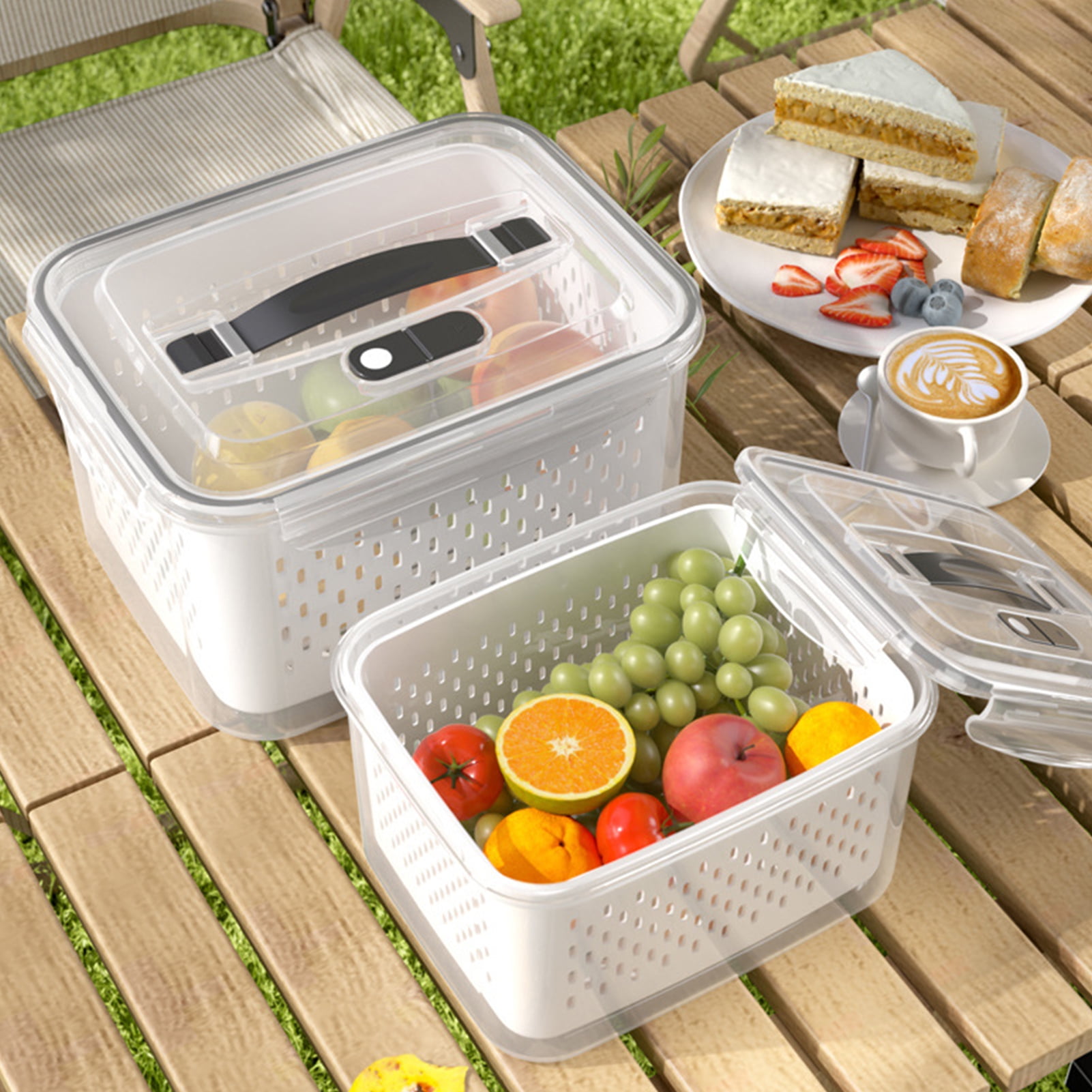 opvise 800ML/1700ML/3150ML Fruit Storage Box Double-Layered Fruit ...