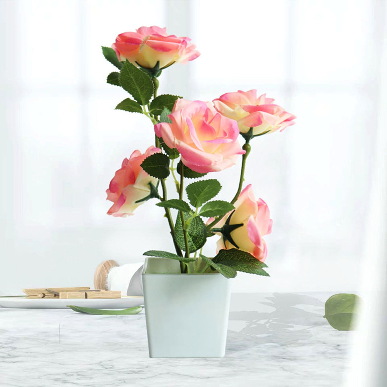 opvise Artificial Plant Pot Rose Desktop Decor Faux Silk Flower Indoor ...