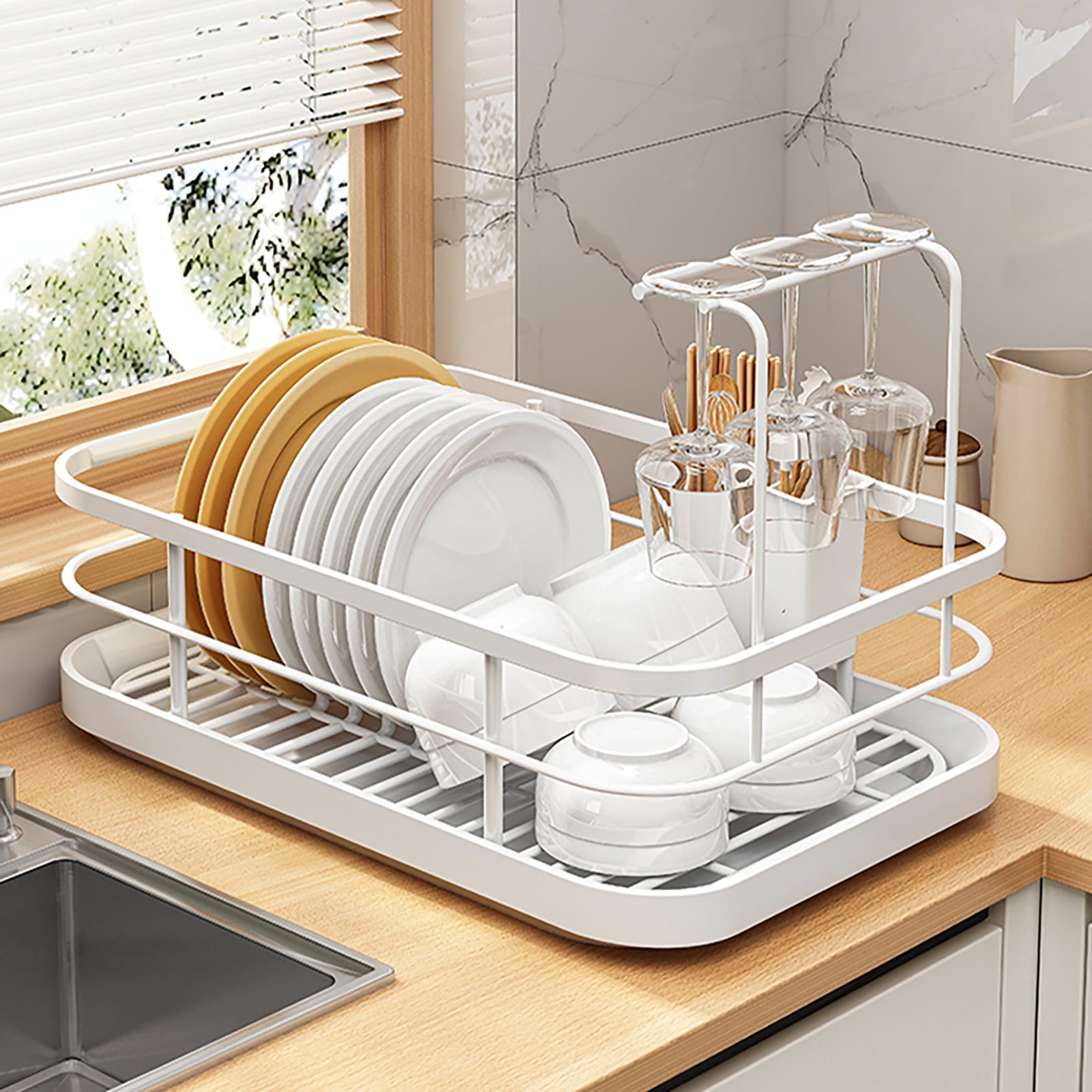 opvise Dish Plate Storage Rack Large Capacity Rust-Resistant Adjustable ...