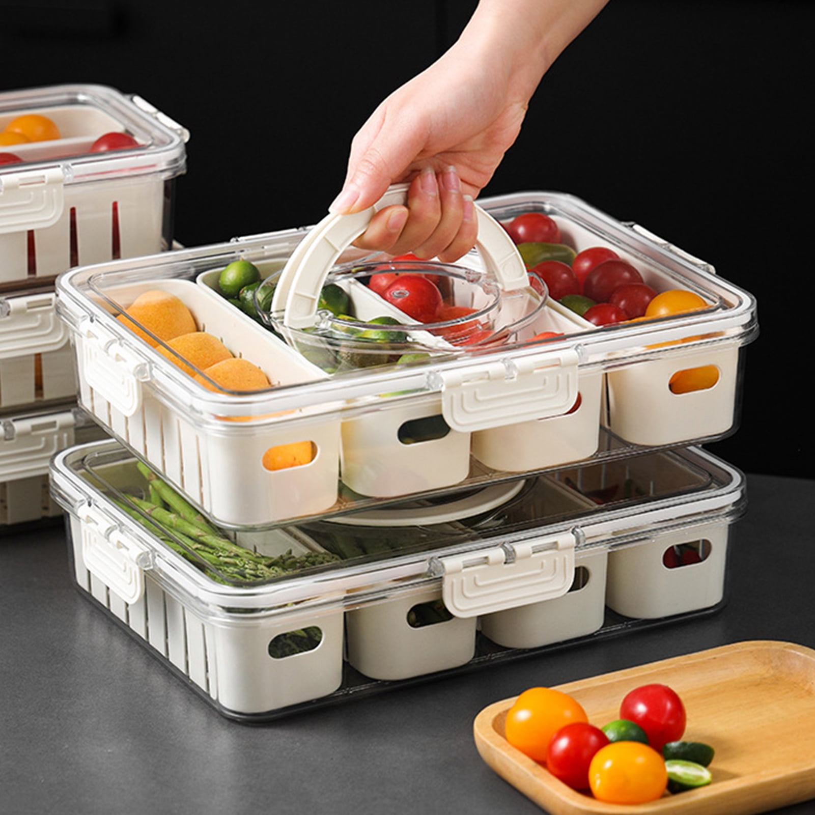 opvise Divided Serving Tray with Lid Handle Design Food Grade BPA Free ...