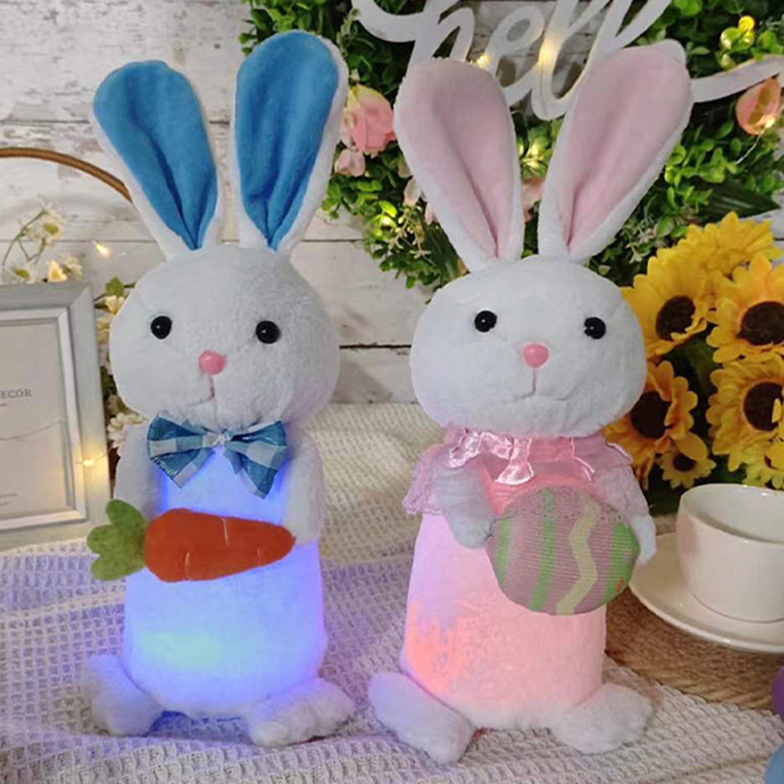 opvise Easter Glow Bunny Plush Toy with Colorful Eggs Carrot Cute Light ...