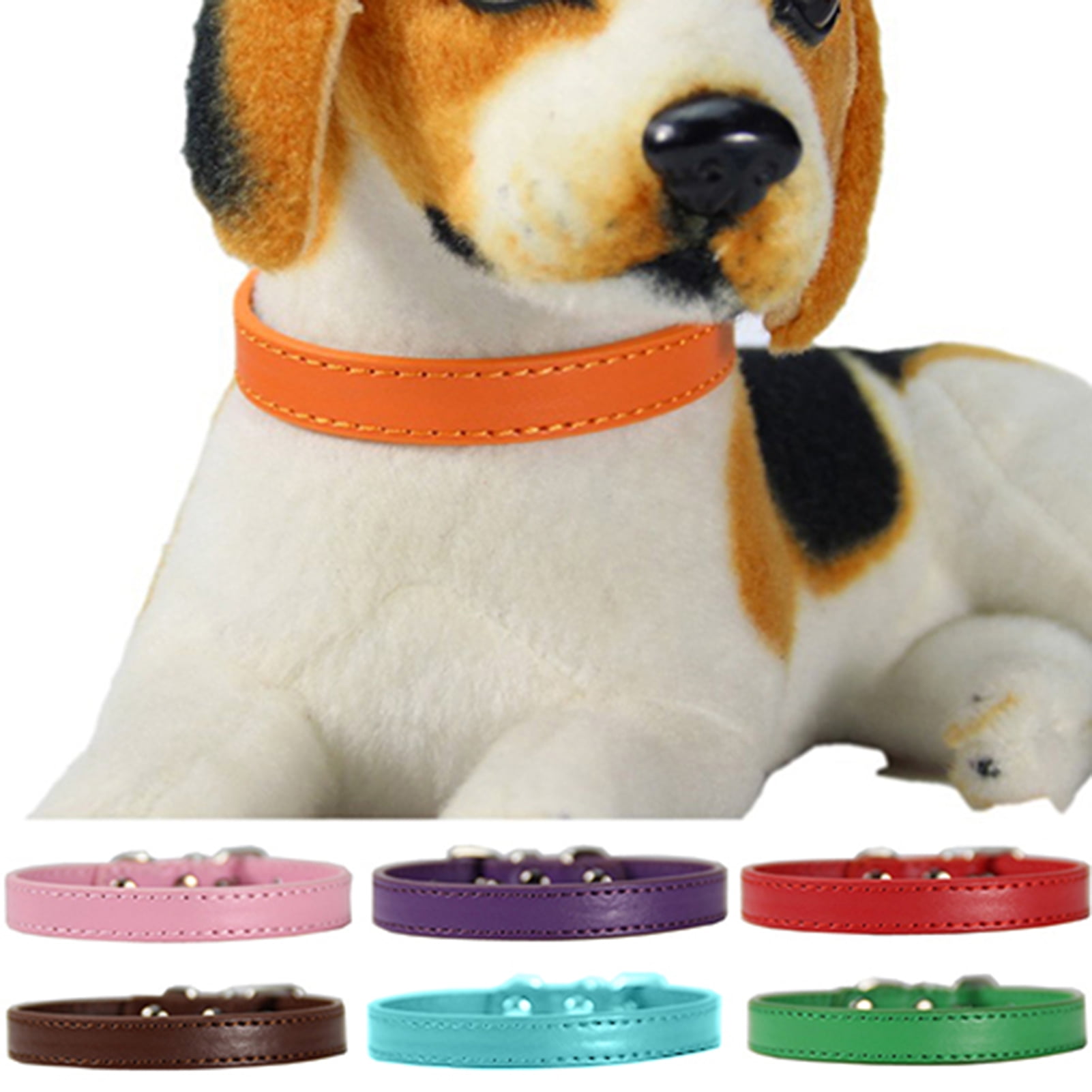 opvise Fashion Adjustable Faux Leather Solid Color Dog Cat Puppy Neck ...