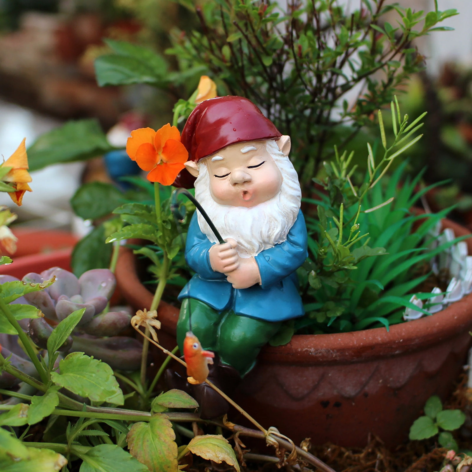 opvise Fishing Gnome Statue Garden Gnome Fishing Man Sculpture Rust ...