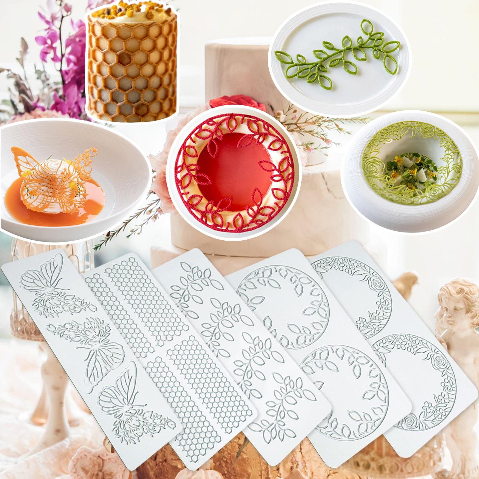 opvise Fondant Mold Hollow Fondant Silicone Mold, Relief Flower Lace ...