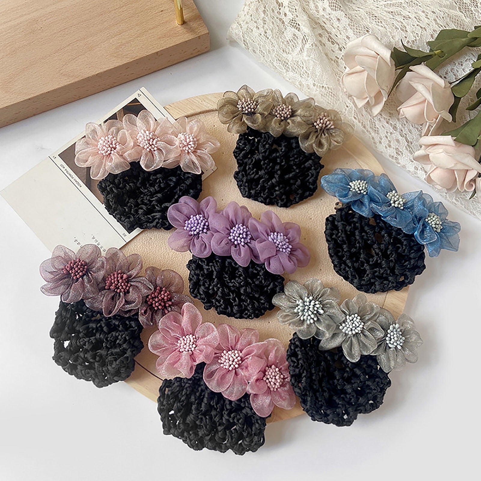 opvise Hair Bun Net Elegant Lace Flower Hairpin Bun Cover Professional ...