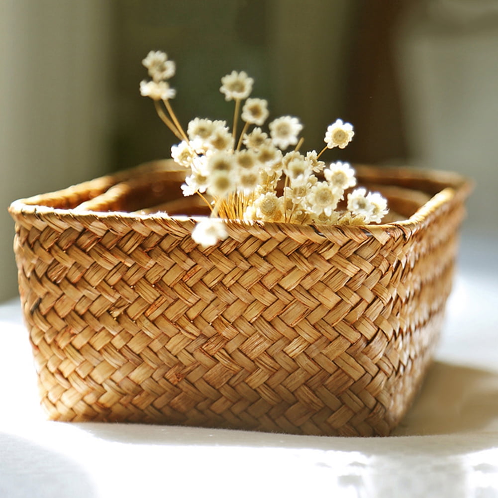 opvise Handmade Straw Dried Flower Fruit Pot Basket Rattan Box Candy ...