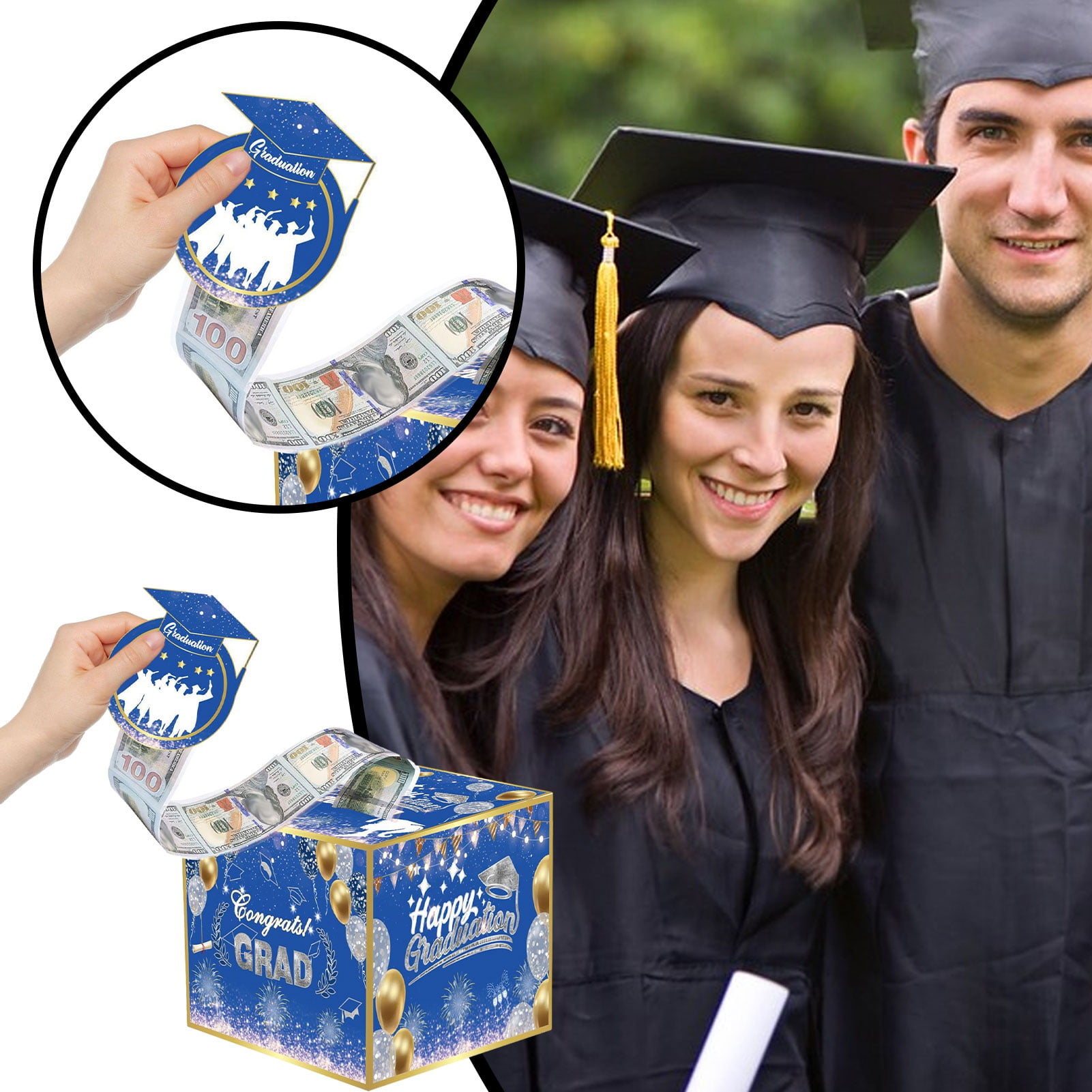 opvise Happy Graduation Money Box with Clear Bag Pull Type Thick Paper ...