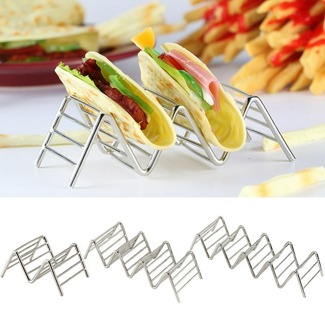 opvise Hard Wave Stainless Steel Mexican Food Rack Stand Shell Taco ...