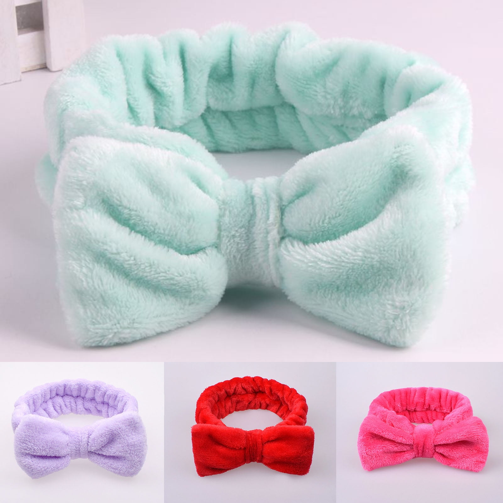 opvise Makeup Headband Solid Color High Elasticity Skin-touch Bowknot ...
