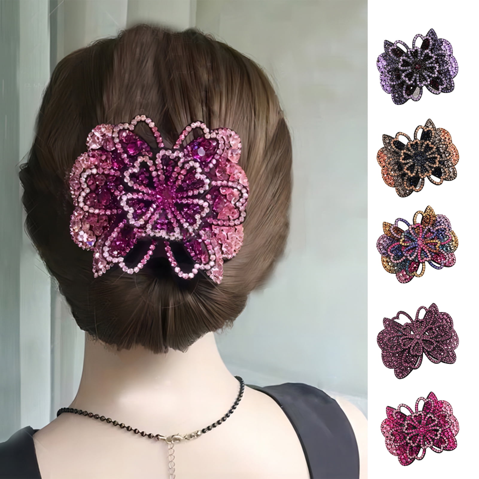 opvise Non-Slip Elastic Large Hair Clip Elegant Rhinestone Flower Decor ...