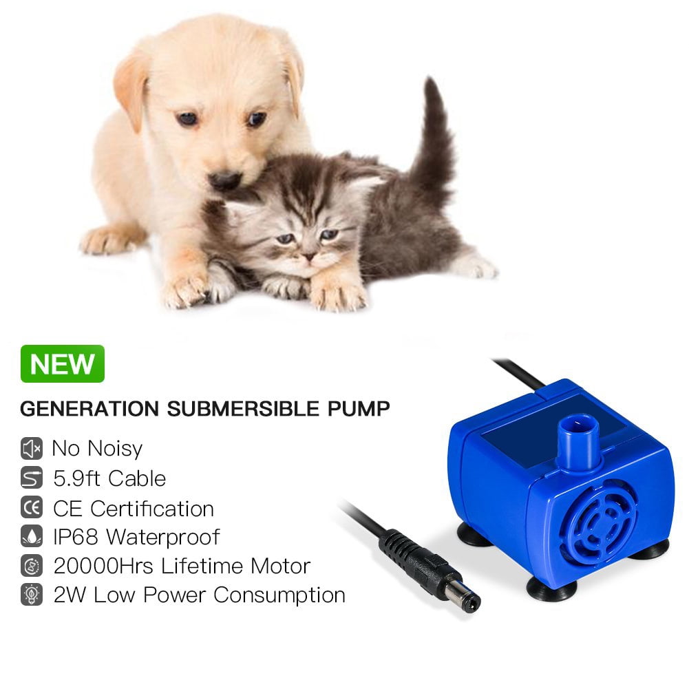 opvise Pet Cat Silent Submersible Electric Drinking Fountain Water Pump ...