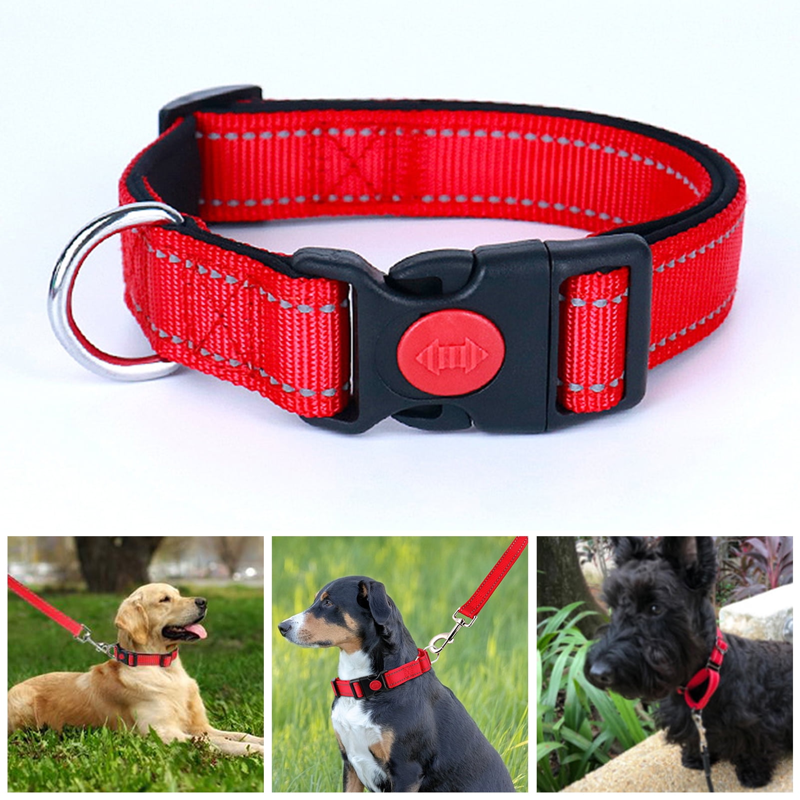 opvise Pet Collar Adjustable Length Reflective Strap Buckle Closure ...