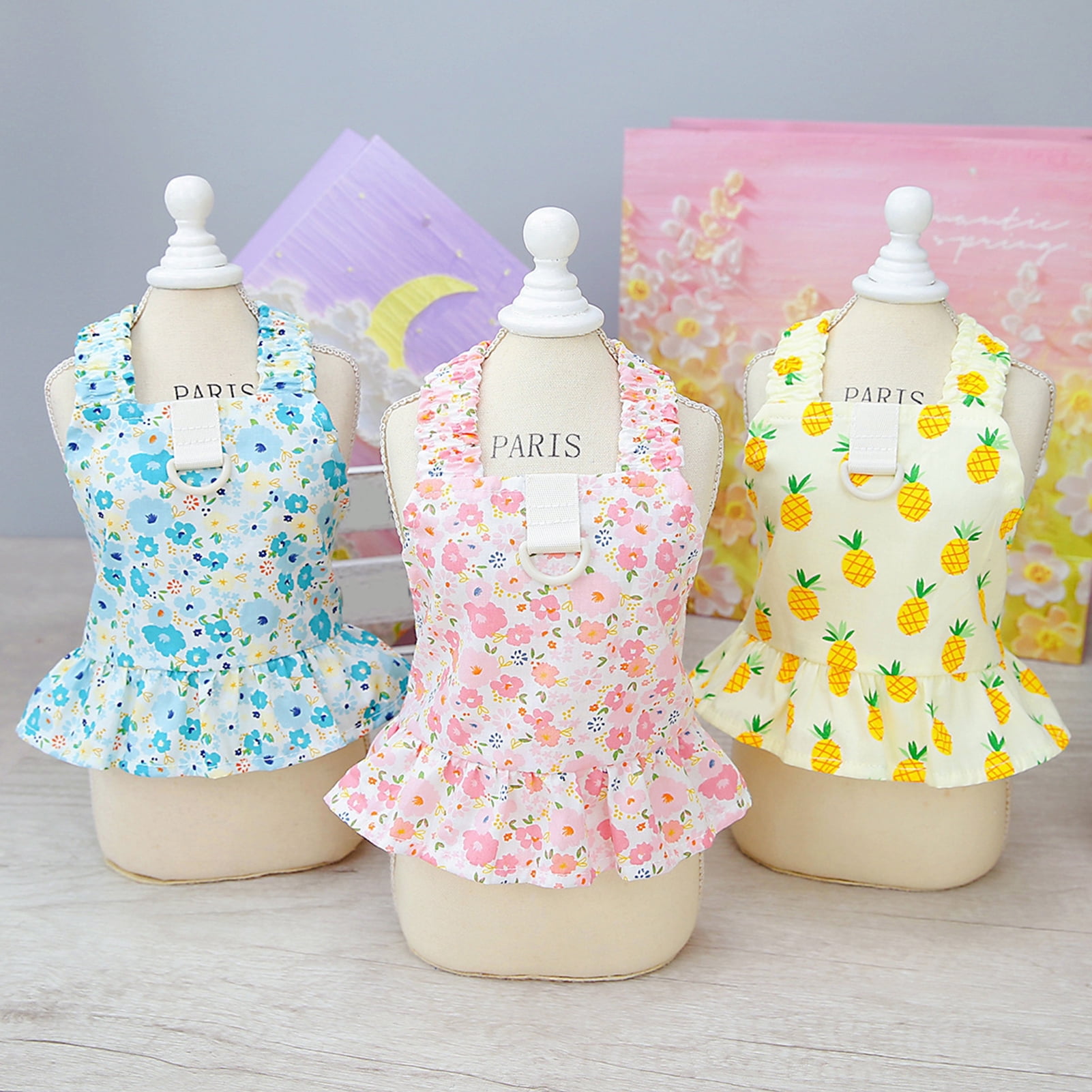 opvise Pet Dress with Traction Ring Wide Shoulder Strap Flower Print ...