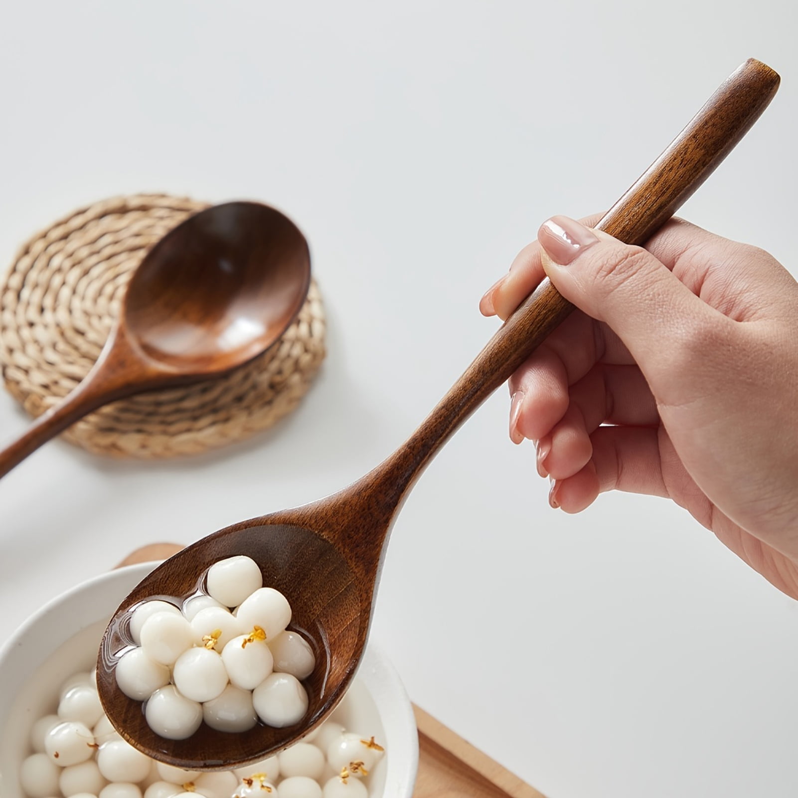 opvise Polished Spoon Wooden Water Spoon Set Rice Measuring Spoons ...