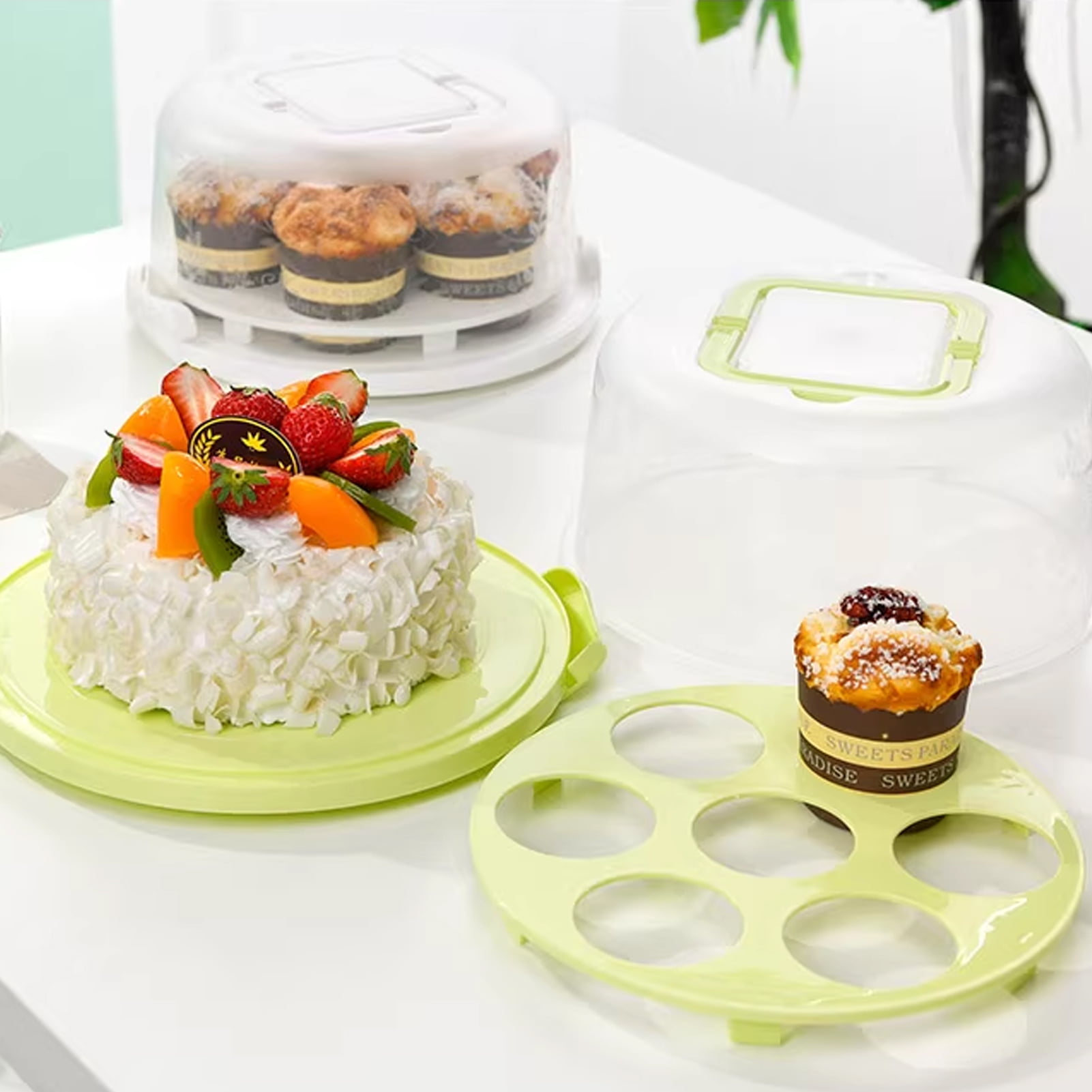 opvise Transparent 10" Cake Carrier with Lid And Handles 7 Cupcakes ...