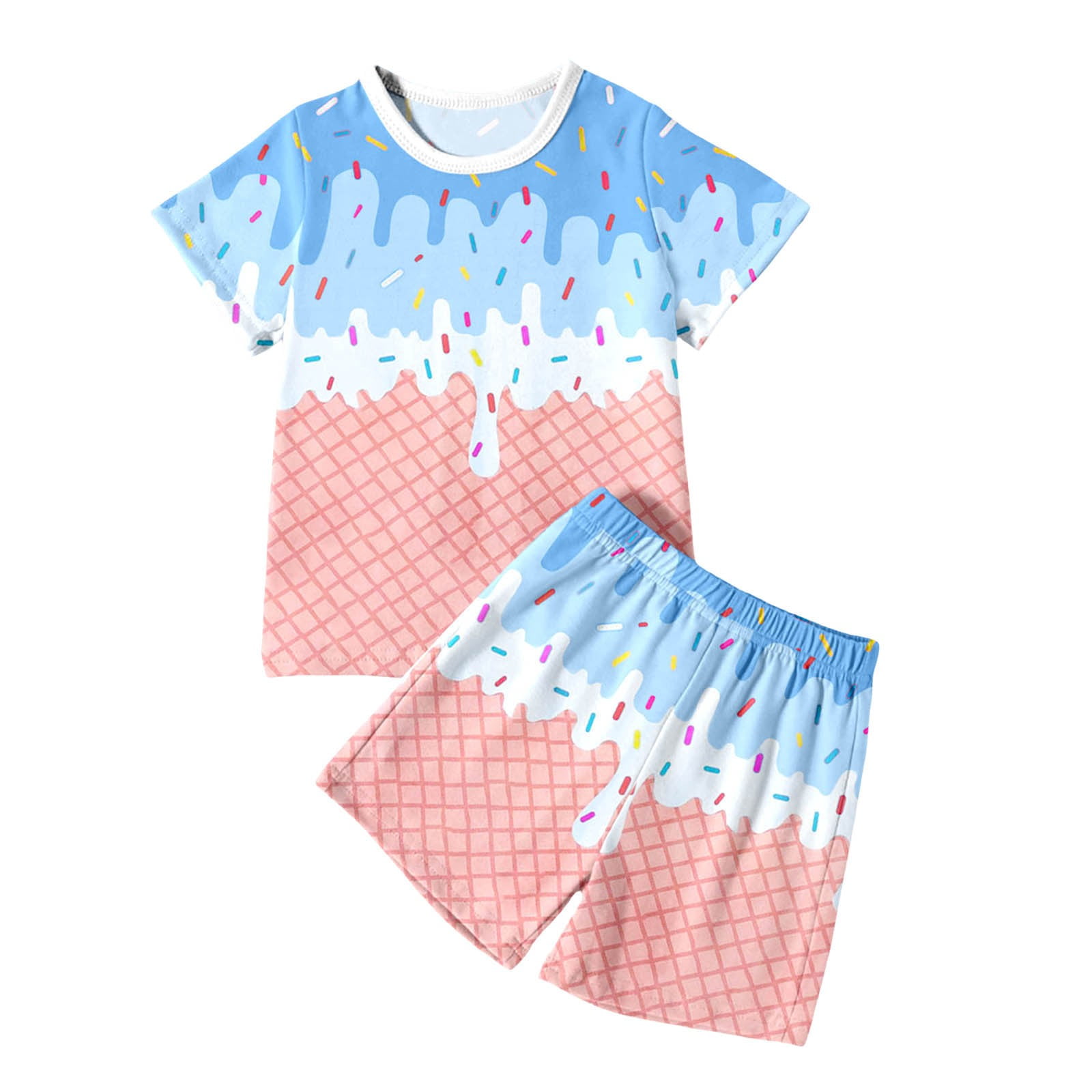 oqasdz Children Kids Summer Outfits Ice Cream Print Short Sleeve T ...