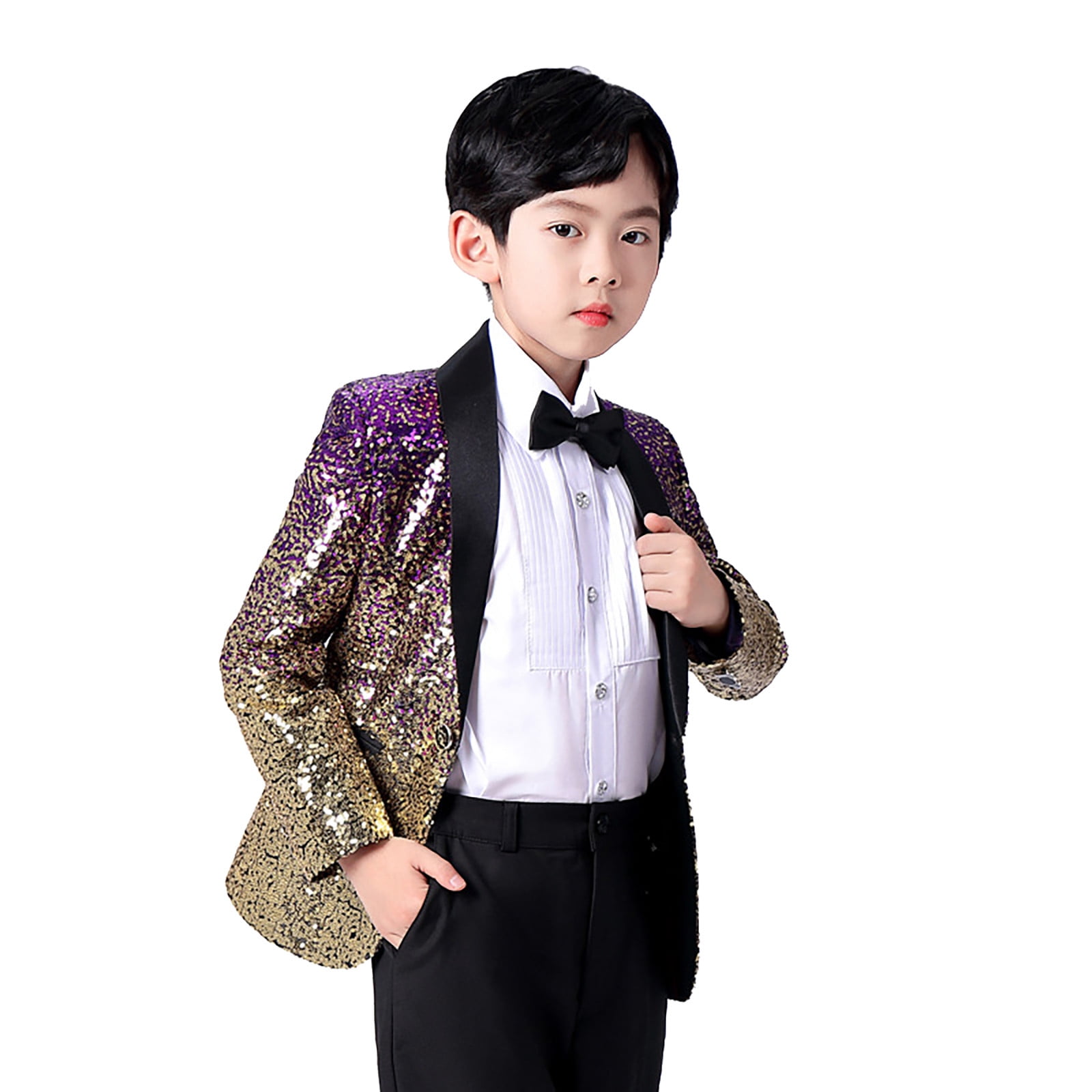 oqasdz Elegant Boys Shimmering Suit Jacket with Black Bow Tie formal ...