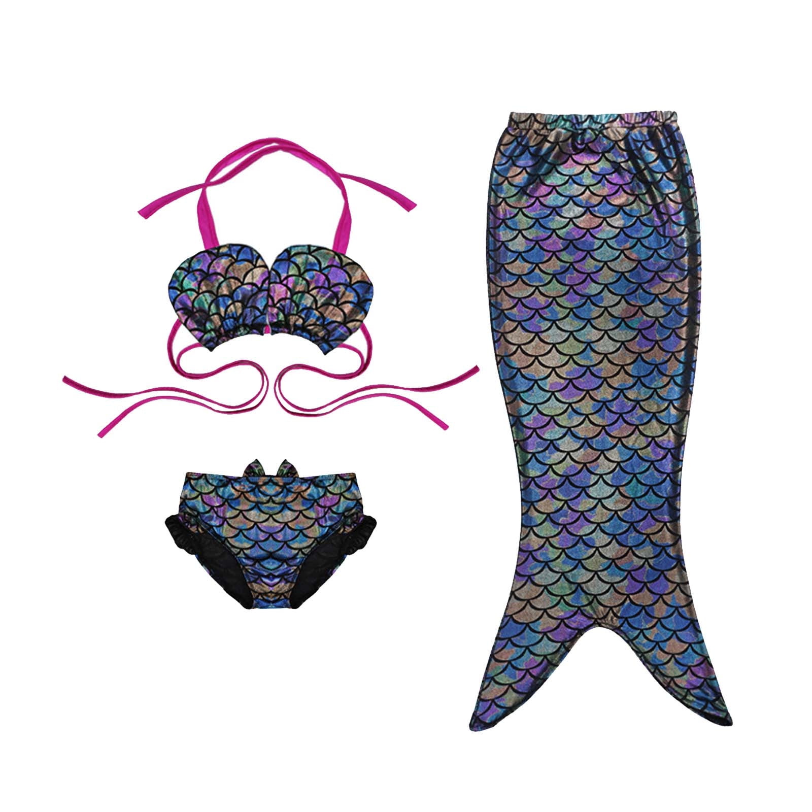 oqasdz Girls Bikini Swimwear 3 Piece Separates Scale Design Tankini Top ...
