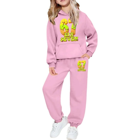 oqasdz Girls Clothes Cartoon Number 67 Print Hooded Zip Up Sweatshirts ...