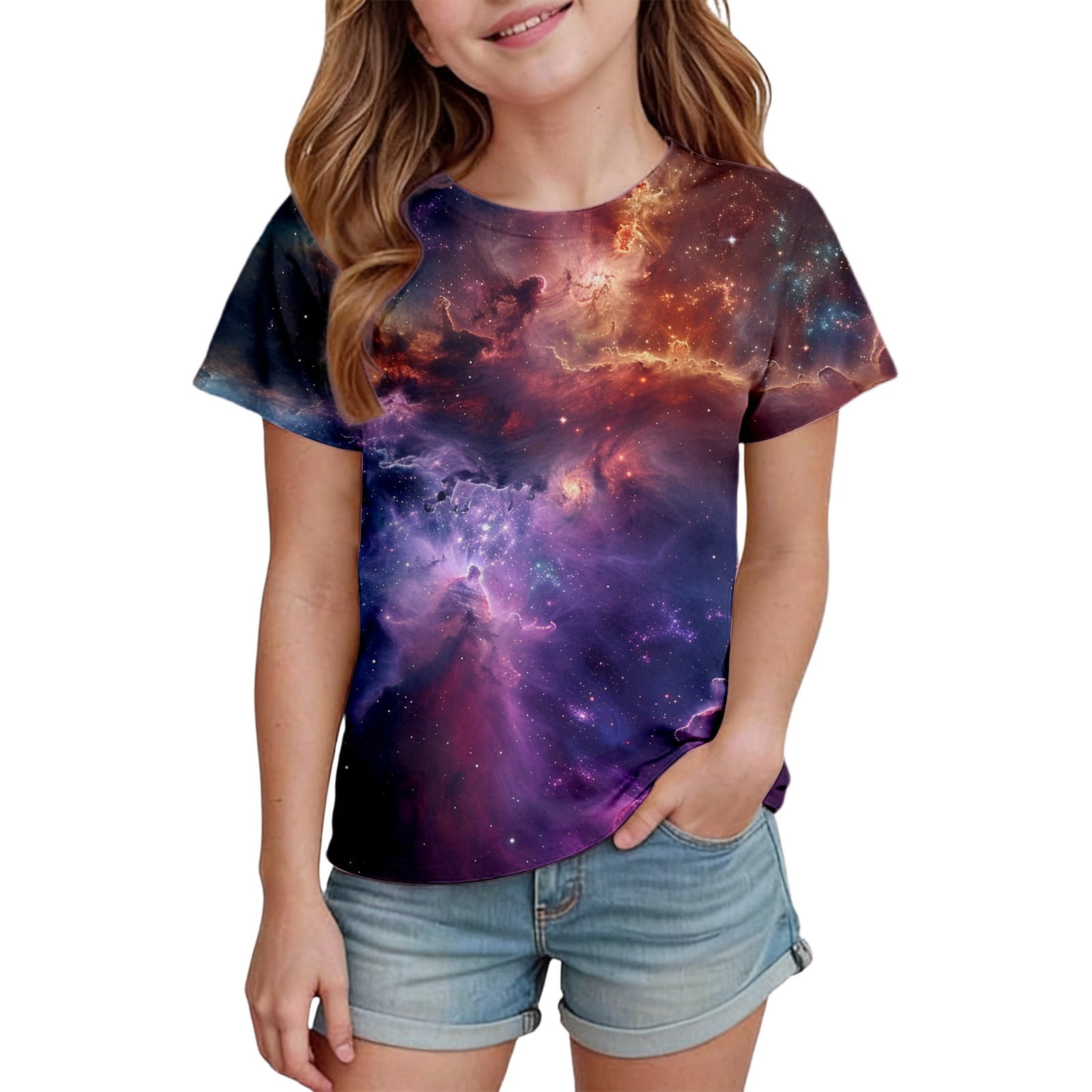 oqasdz Girls Graphic Short Sleeve T Shirt with Celestial Star Print ...