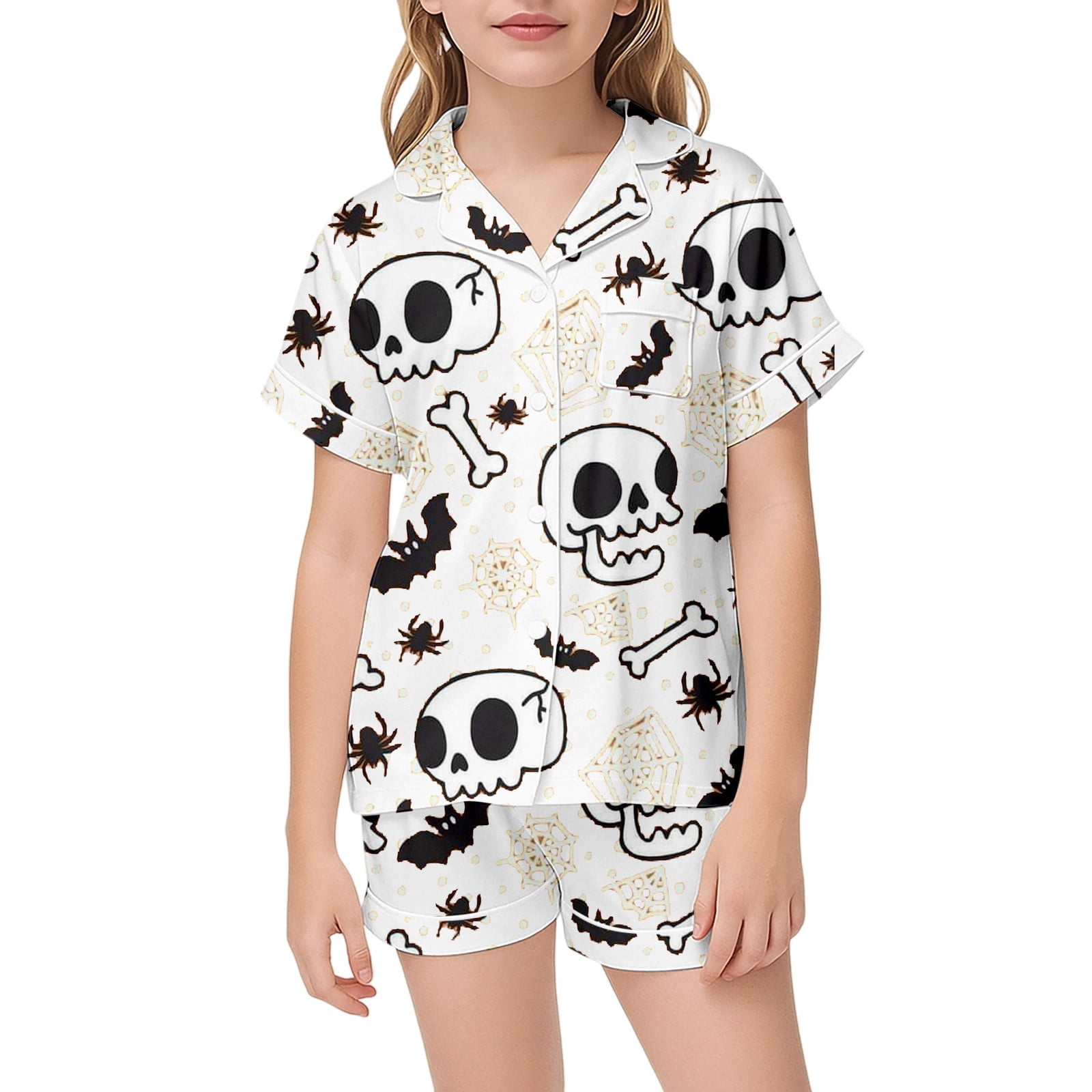 oqasdz Girls Halloween Pajama Set Soft Silk Like Print Outfit ...