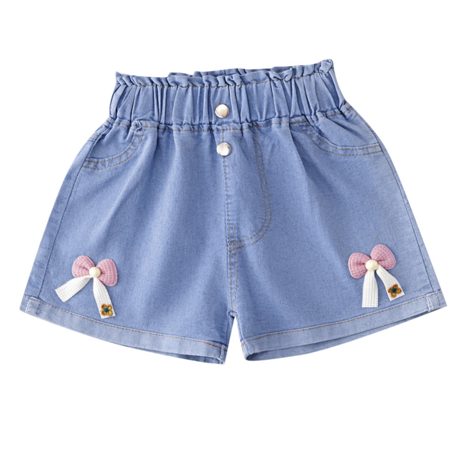 oqasdz Girls Shorts Children Kids Denim Flower Embroidery Elastic ...