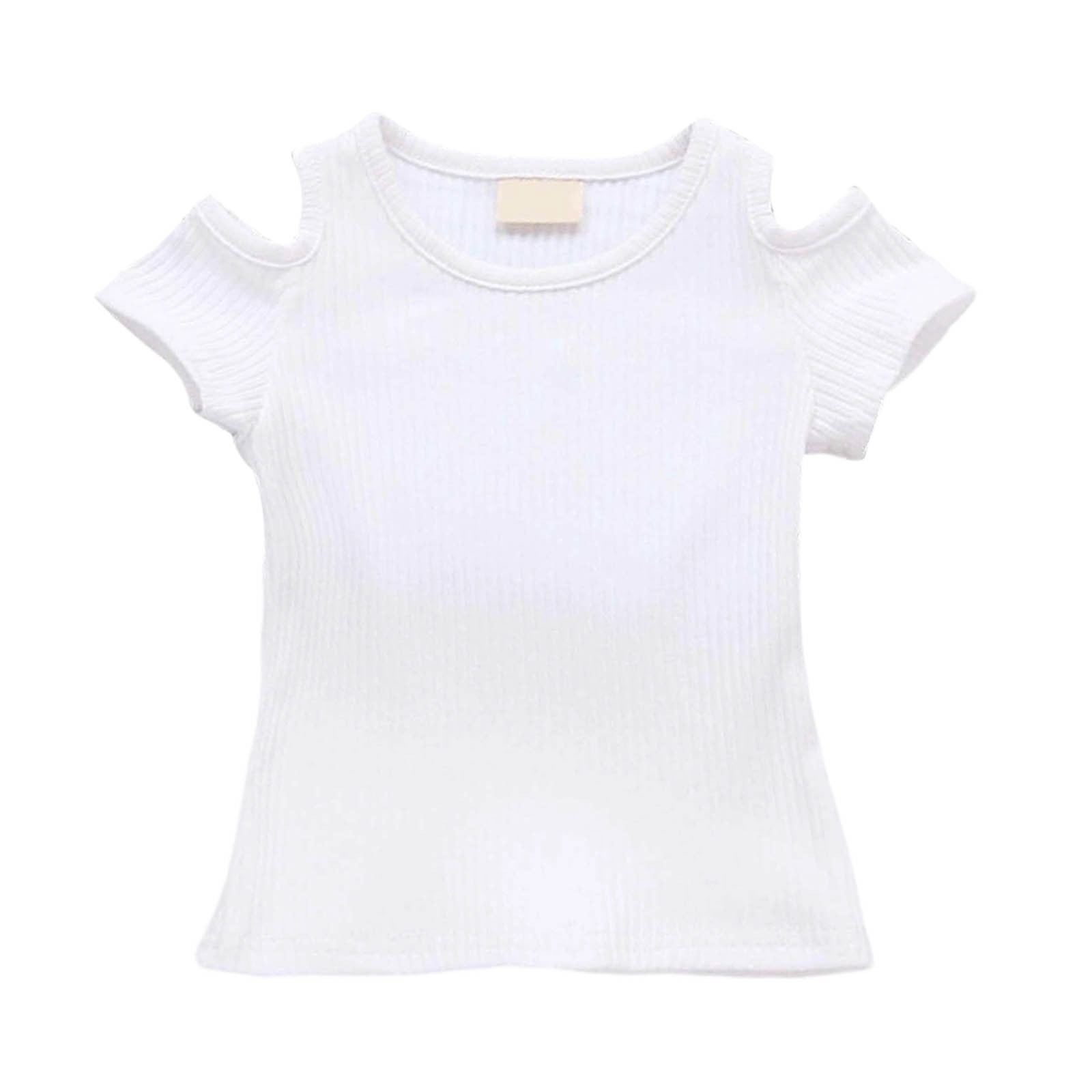 oqasdz Girls T Shirts Soft Short Sleeve Hollow Design Solid Color ...