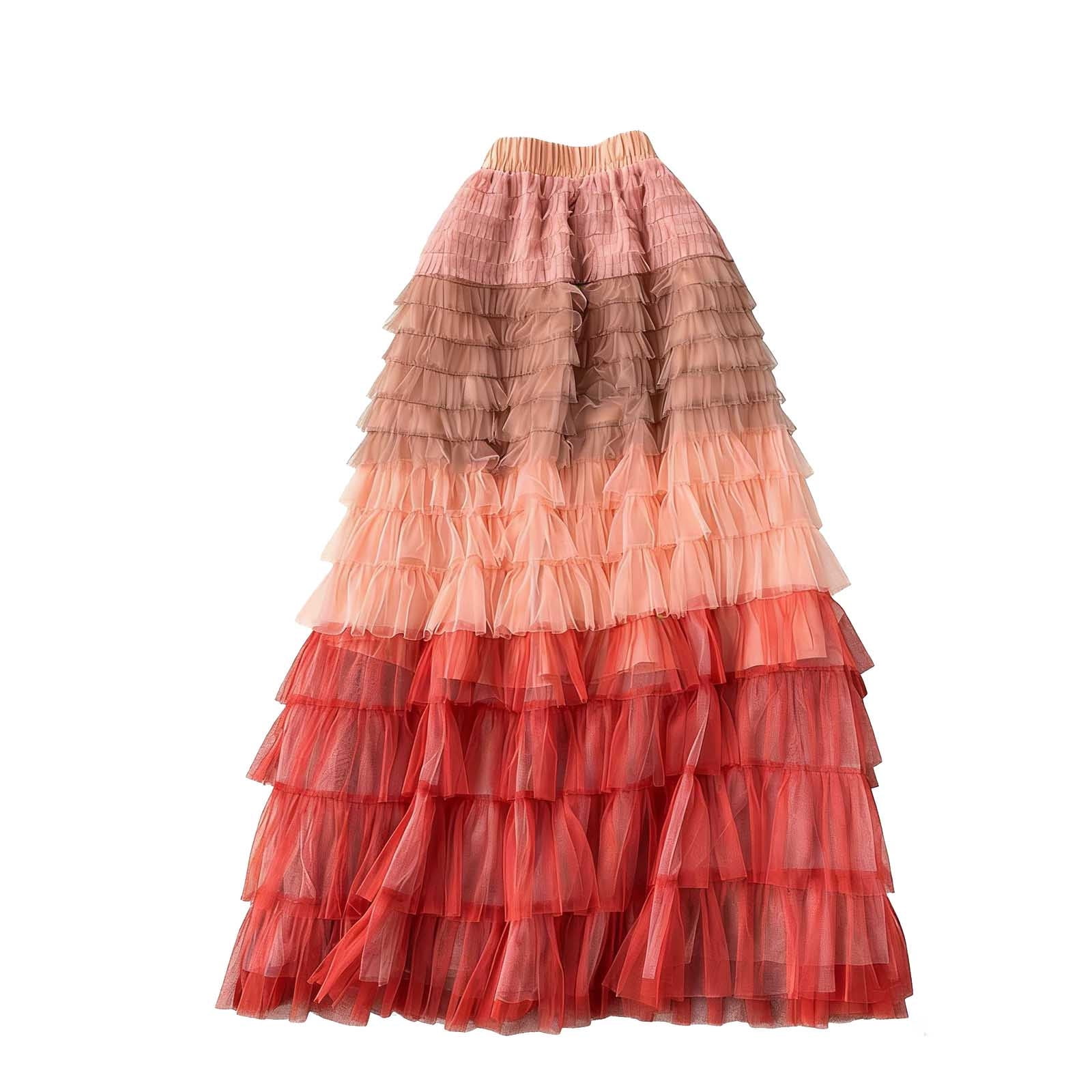 oqasdz Gradient Color Inset Tiered Skirts for Women with Asymmetric ...