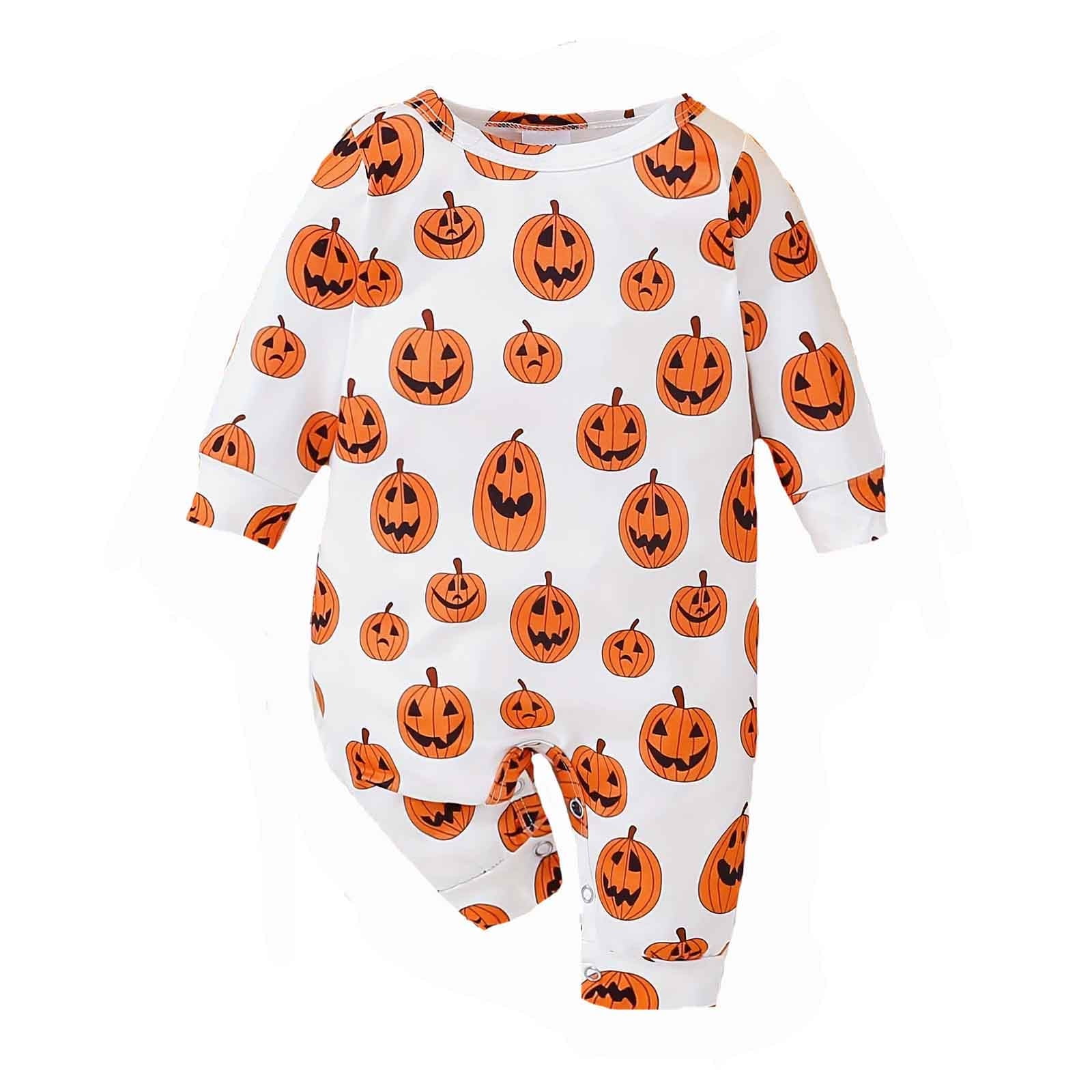 oqasdz Halloween Baby Toddler Boys Girls Cartoon Cute Full Pumpkin Prints Pullover Jumpsuit ...