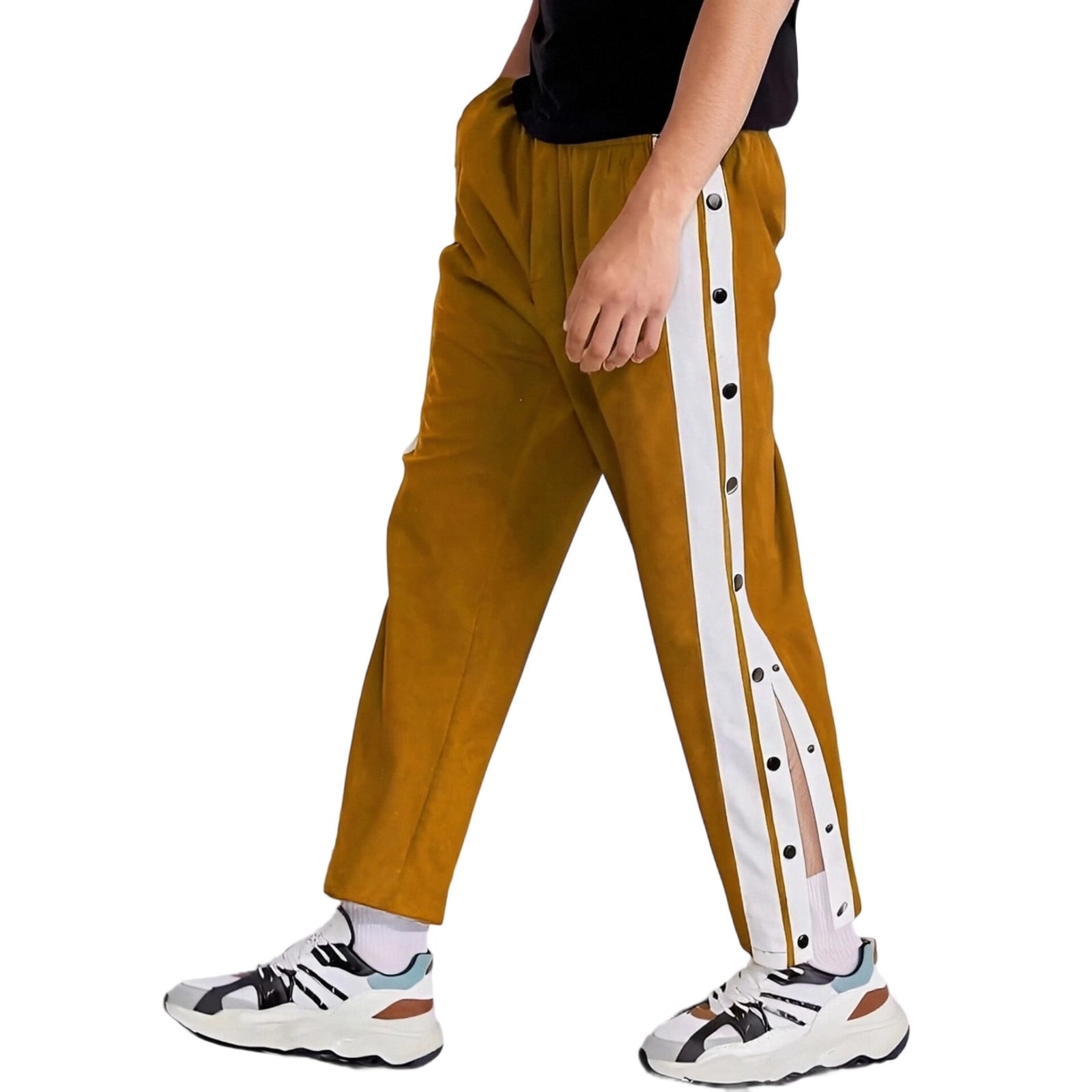 oqasdz Mens Pants Elastic Waist Full Length Button Breasted Trendy ...