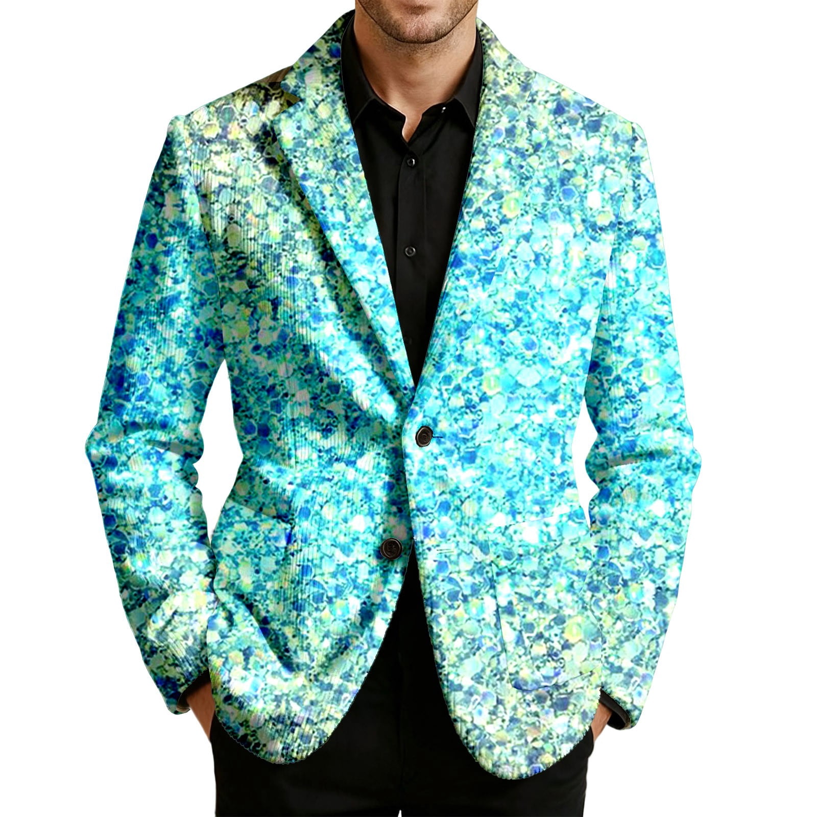 oqasdz Mens Suit Jacket Festive Velvet Corduroy Sequin Print Styling ...