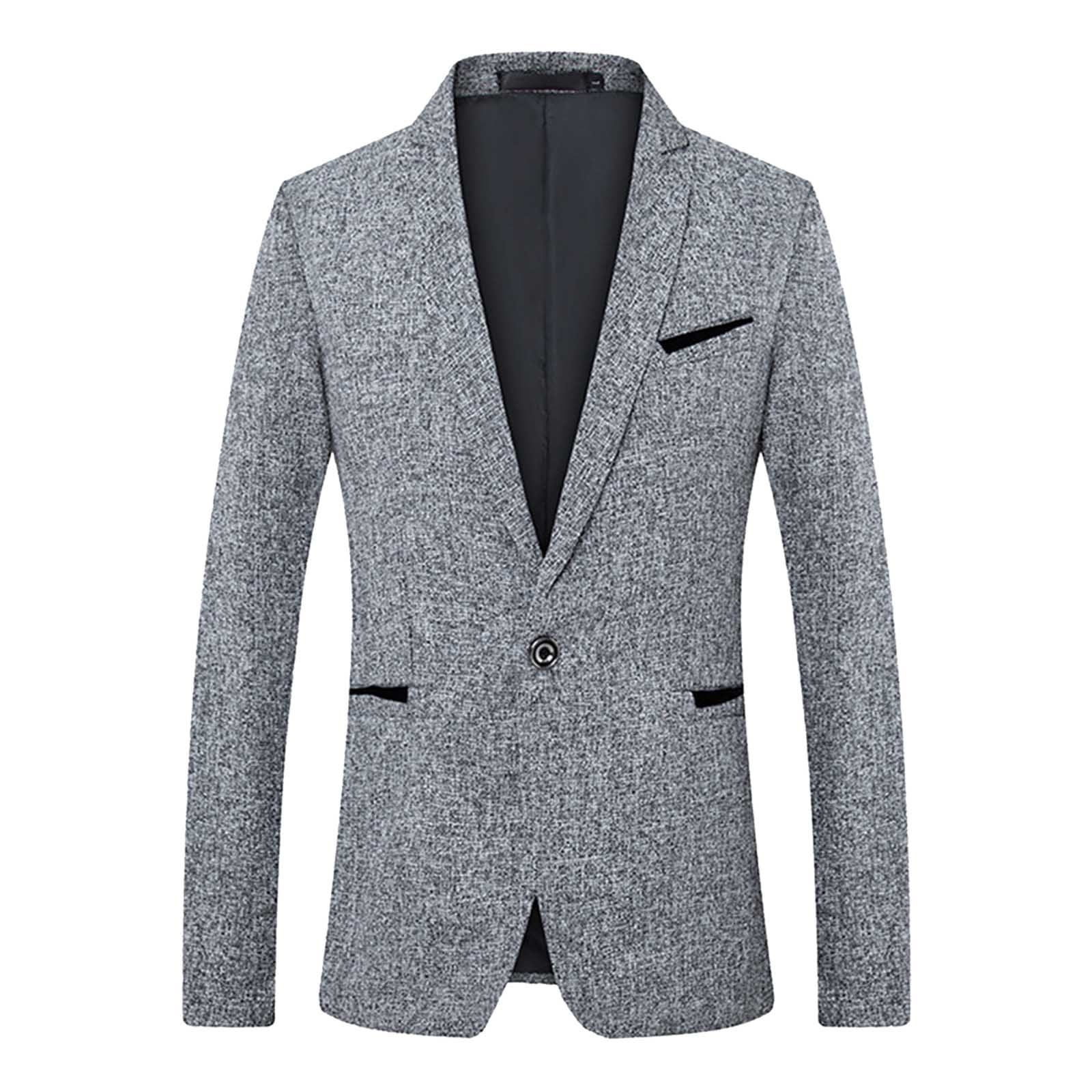 oqasdz Mens Suit Jacket Slim Fit One Button Solid Color Tuxedo Business ...
