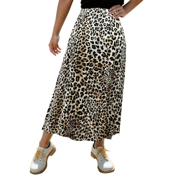 oqasdz Satin Maxi Skirts for Women Leopard Prints Slit Elegant High ...