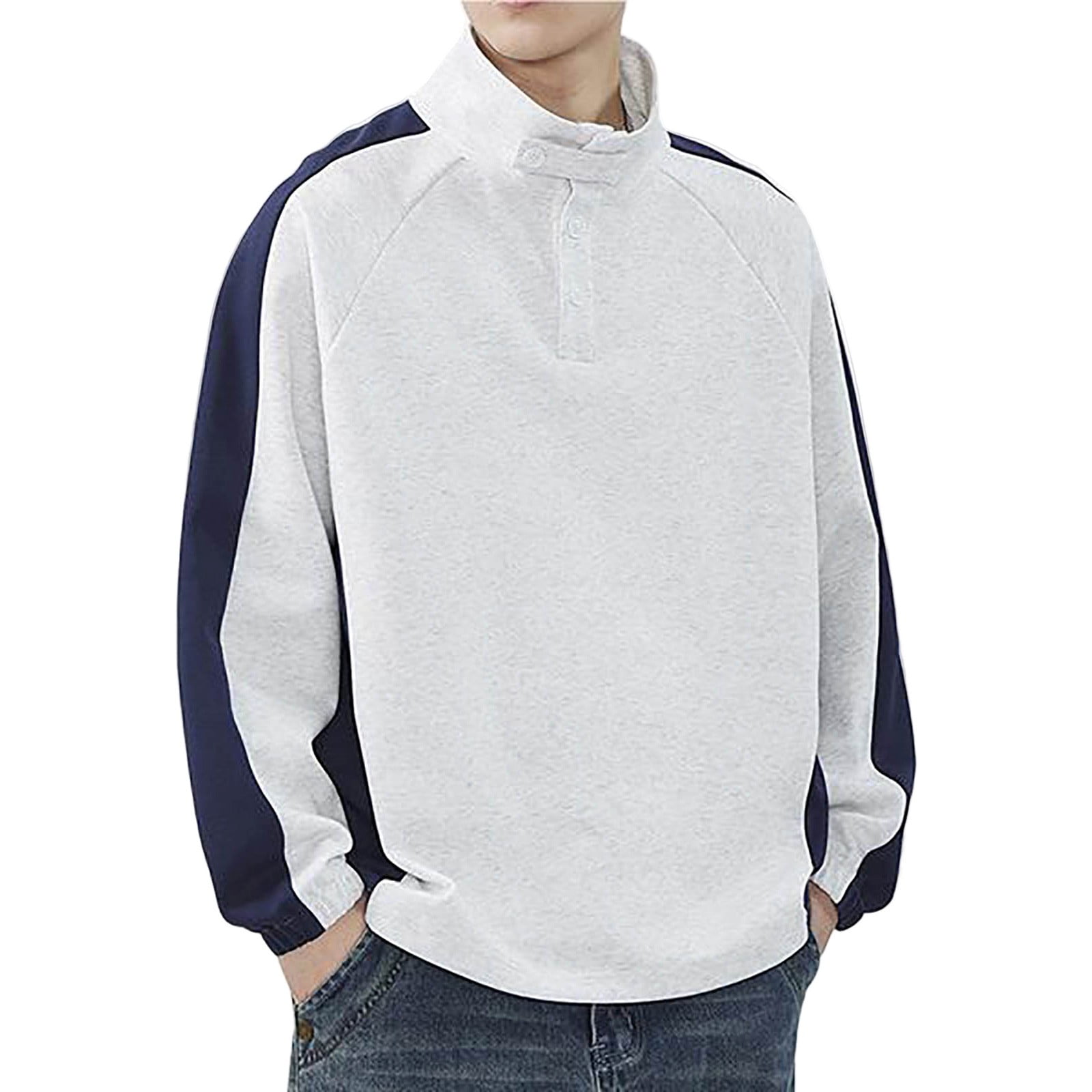 oqasdz Sweatshirts for Men Stand Collar Half Open Collar Button Up ...