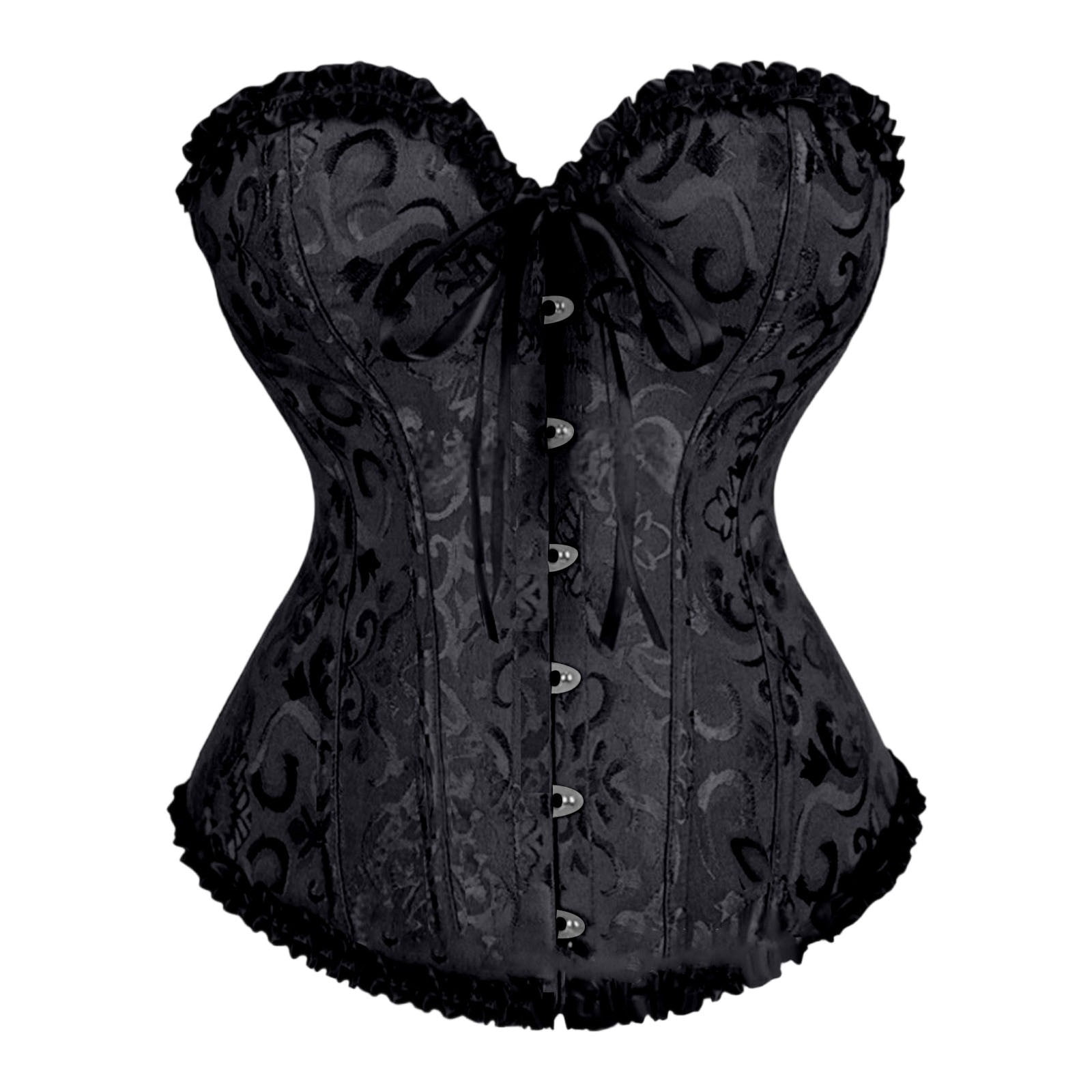 oqasdz Women's Satin Corset Top Lace up Boned Overbust Bustier Court ...