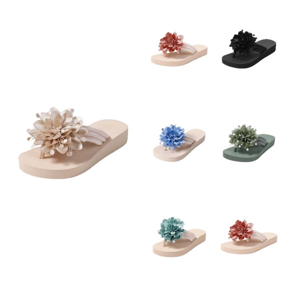 oqasdz Women's Slippers Flip Flops Sandals with Flat Sole and Floral ...