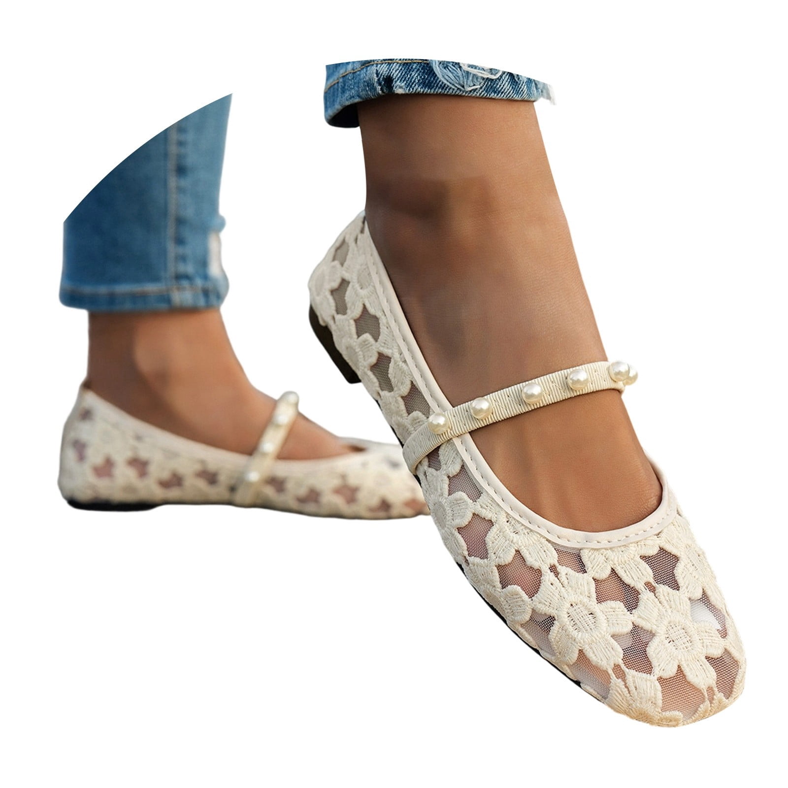oqasdz Womens Casual Shoes Elegant Slip On Lace Up Hollow Design Ballet ...