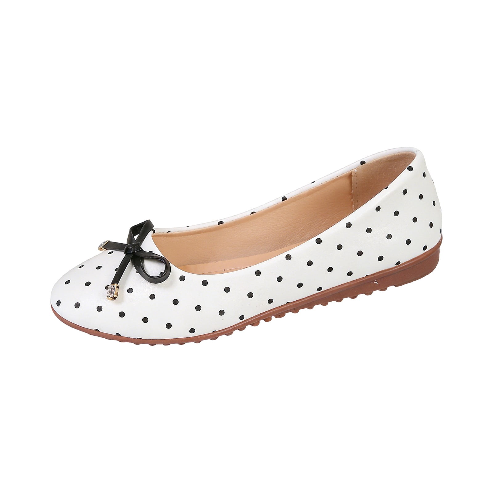 oqasdz Womens Casual Shoes Polka Dot Print Flat Bottom Dressy Shoes ...