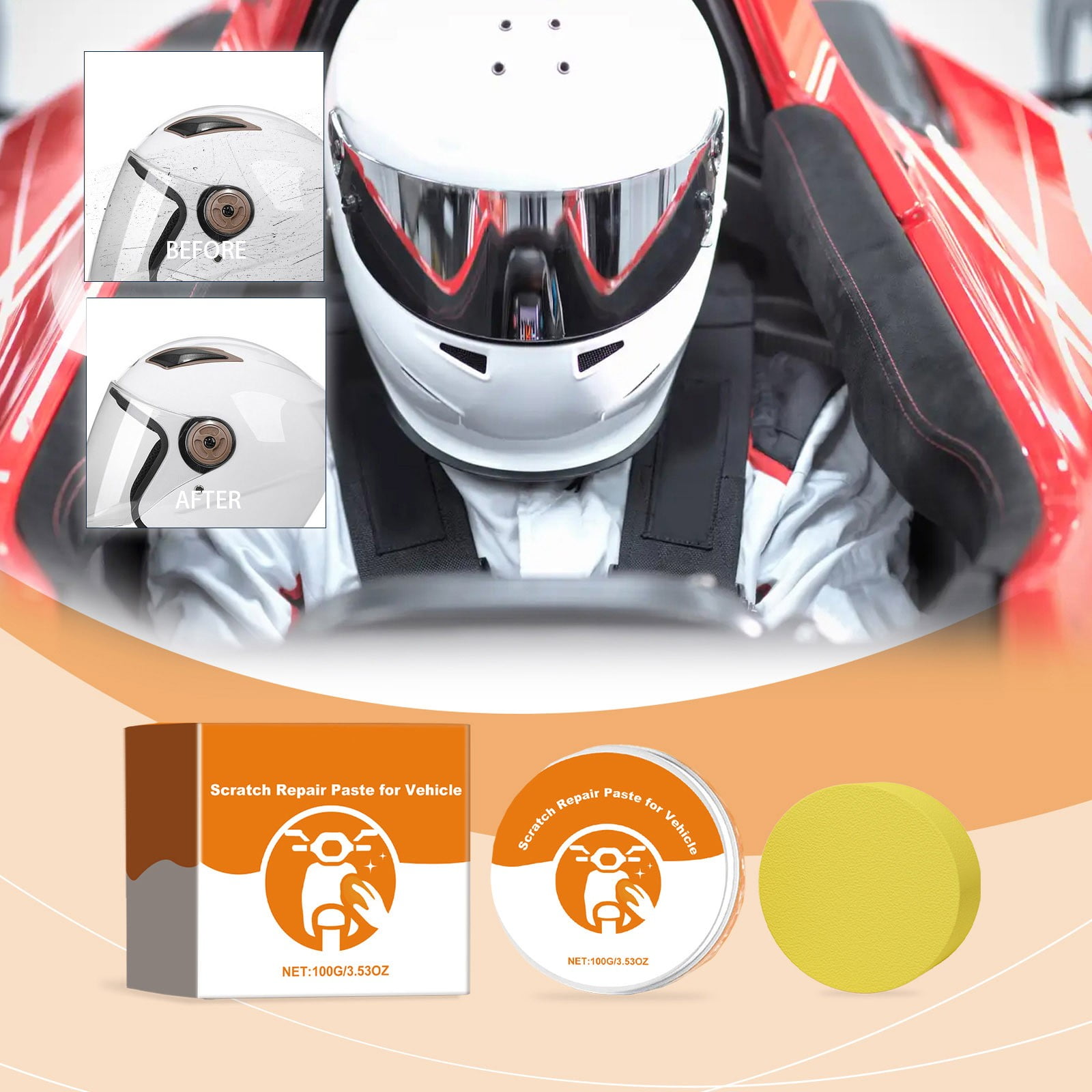 orange Car Paint Scratch Repair Paste 100G Tube With Sponge Enhances ...