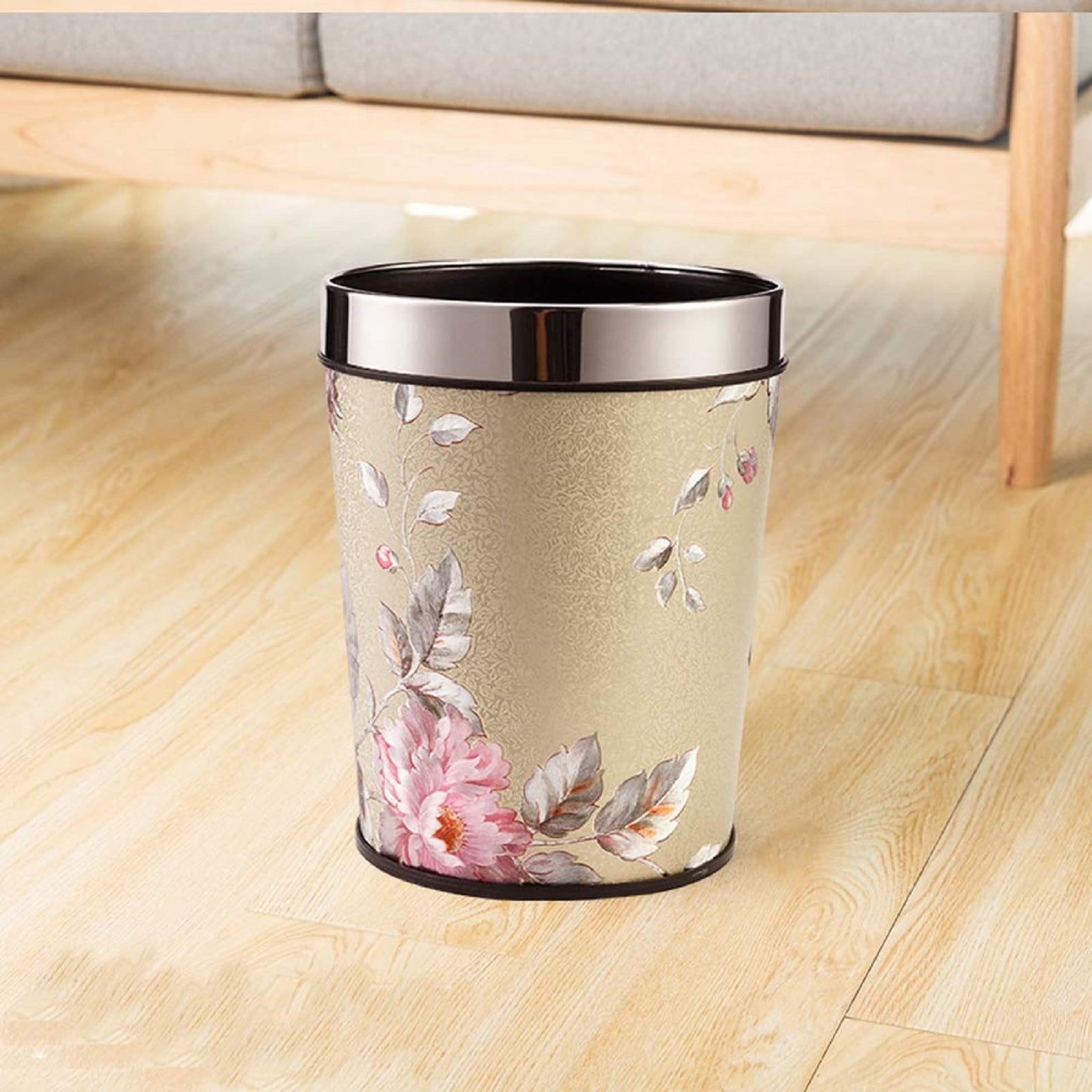 organization and storage,Flower Pattern Trash Can Wastebasket Round ...