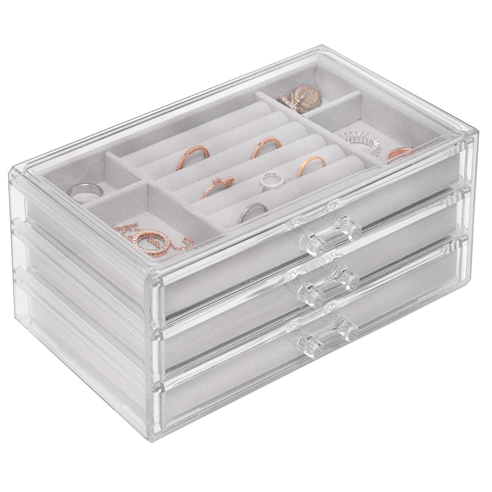 organization and storage,Velvet Transparent Jewelry Storage Box Ladies ...