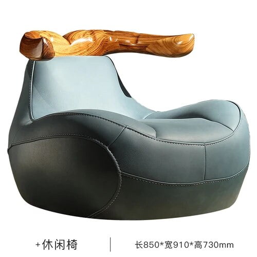 original designer Wu Jin wood leather leisure chair solid wood single ...