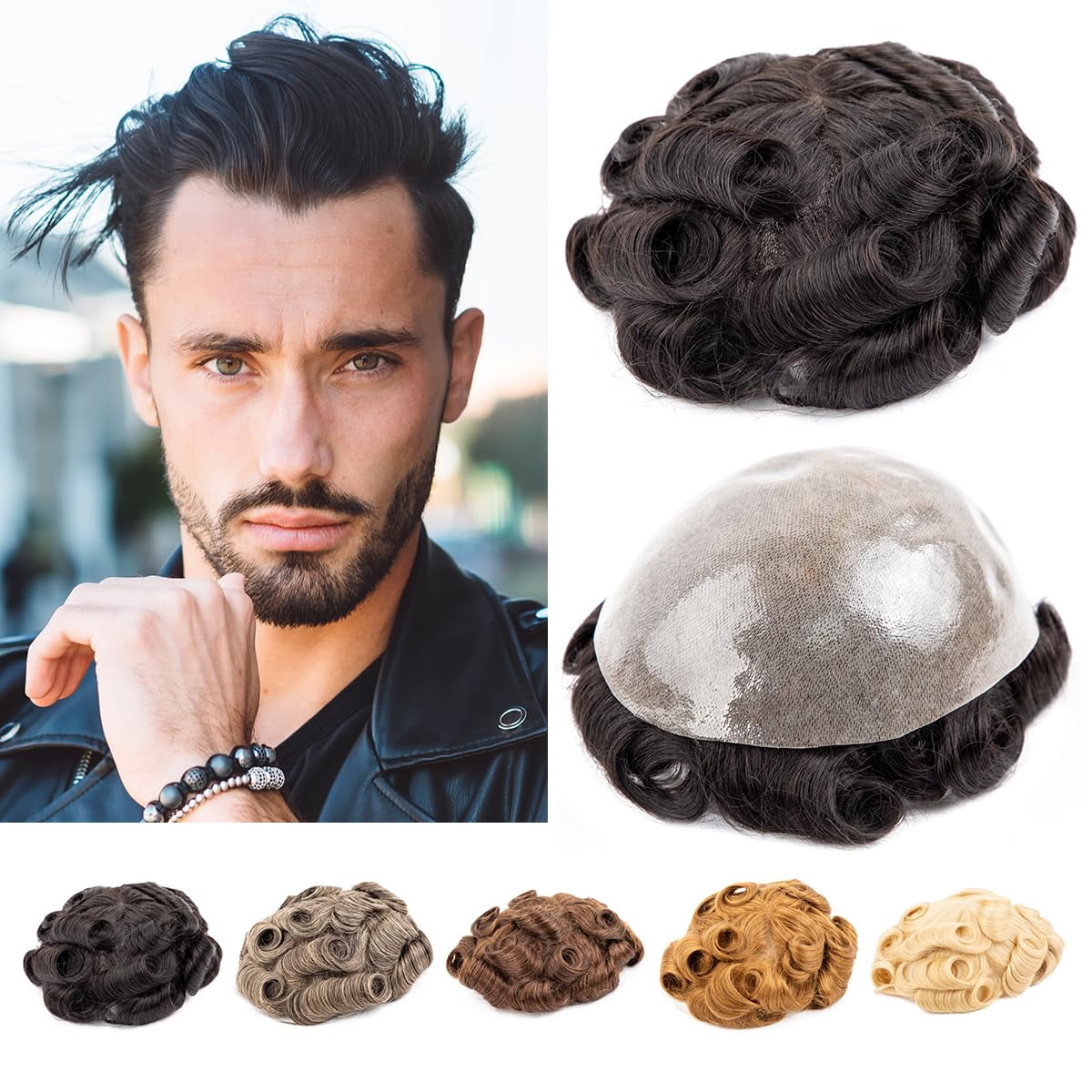 originea DAIXI Pu Skin Toupee for Men 100% European Human Hair 8x10 inch Hairpiece for Men 0 ...