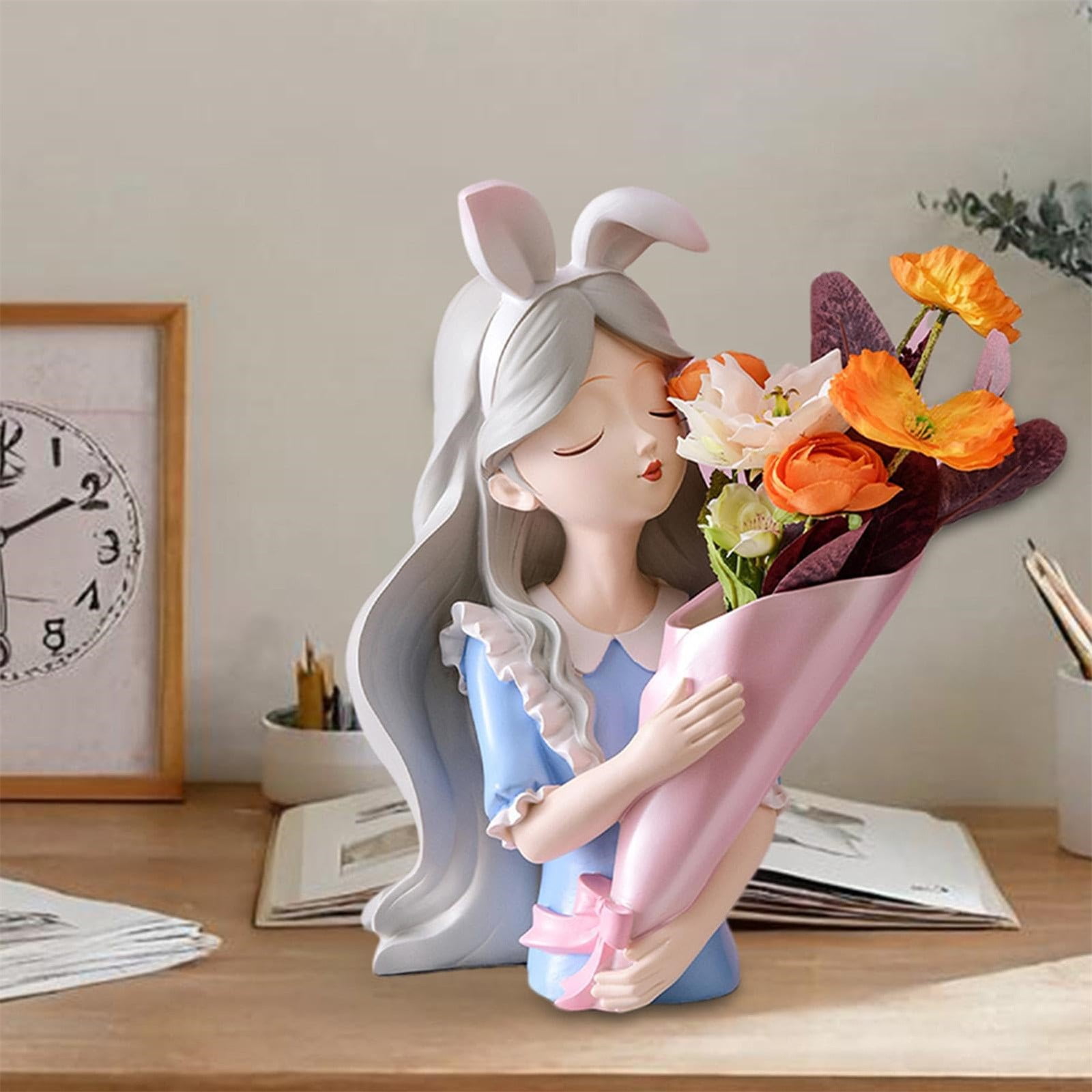 ornament decor,Girl Vases For Flowers Figurine Floral Vase Resin Girl ...