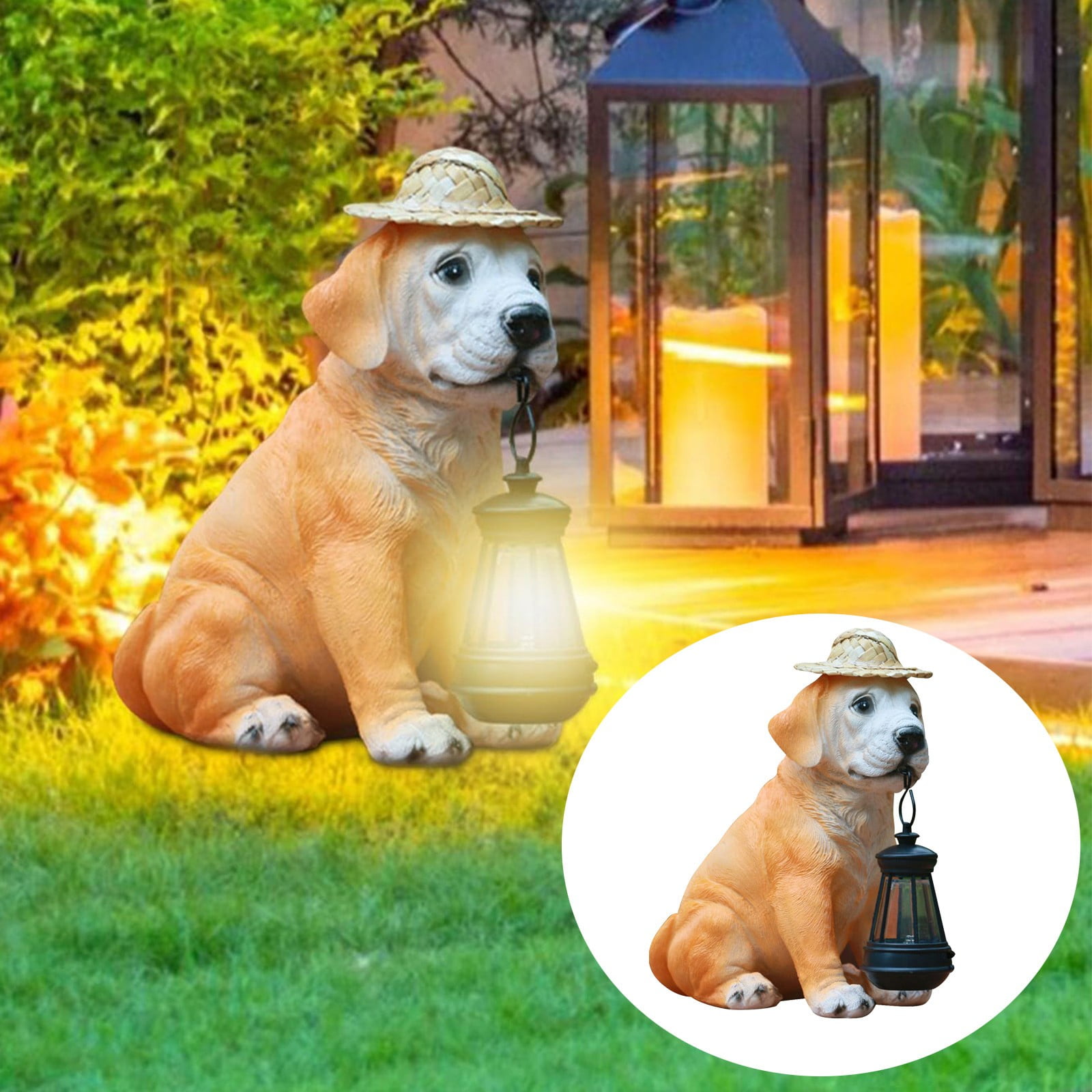 ornament decor,Solar Garden Dog Statue Decorated With Hat And LED ...